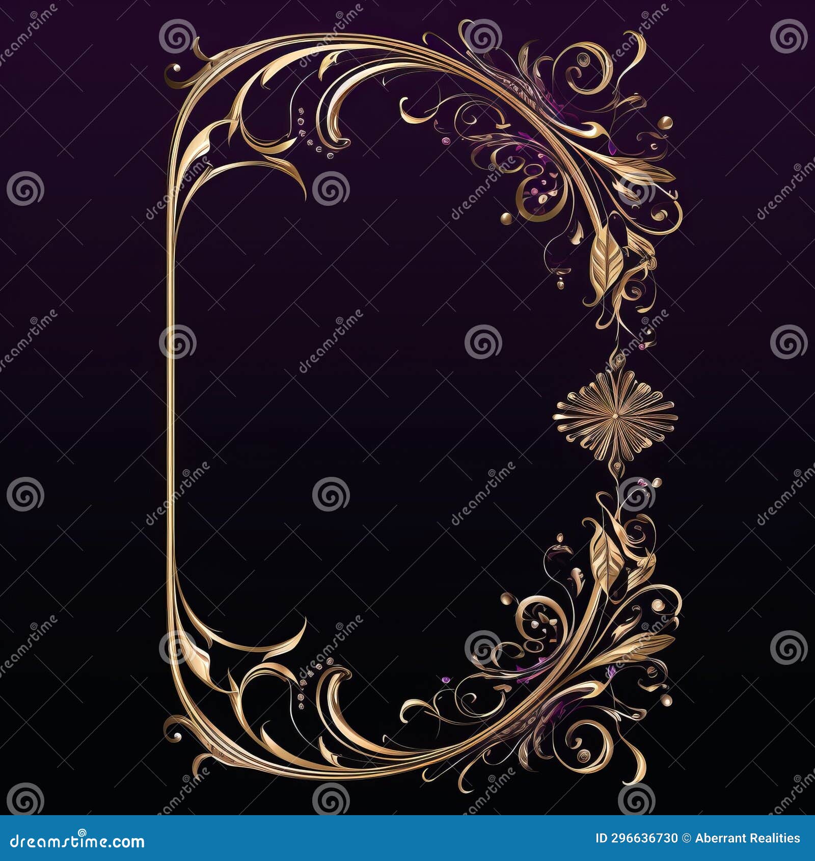 An Ornate Gold Frame on a Purple Background Stock Illustration ...