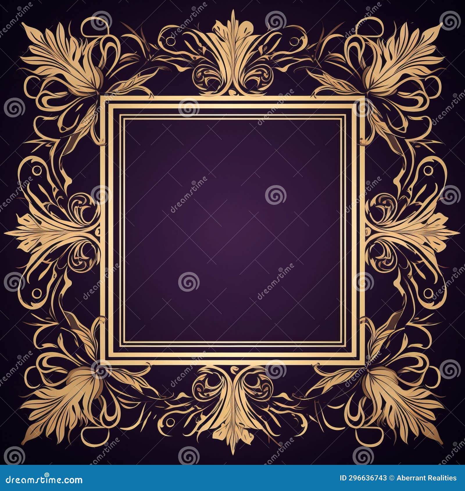 An Ornate Gold Frame on a Purple Background Stock Illustration ...