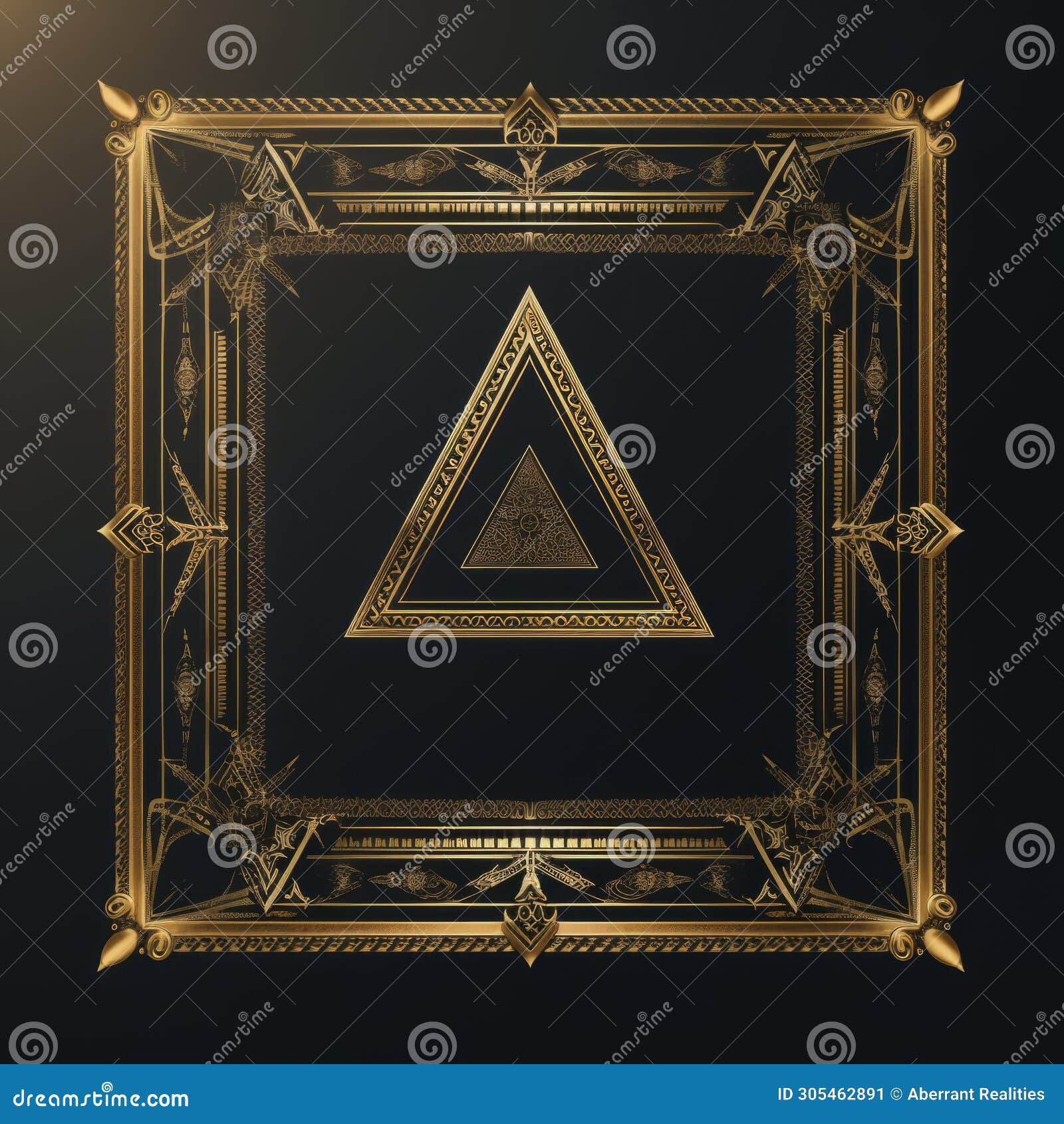 An Ornate Gold Frame with a Triangle in the Center on a Black ...