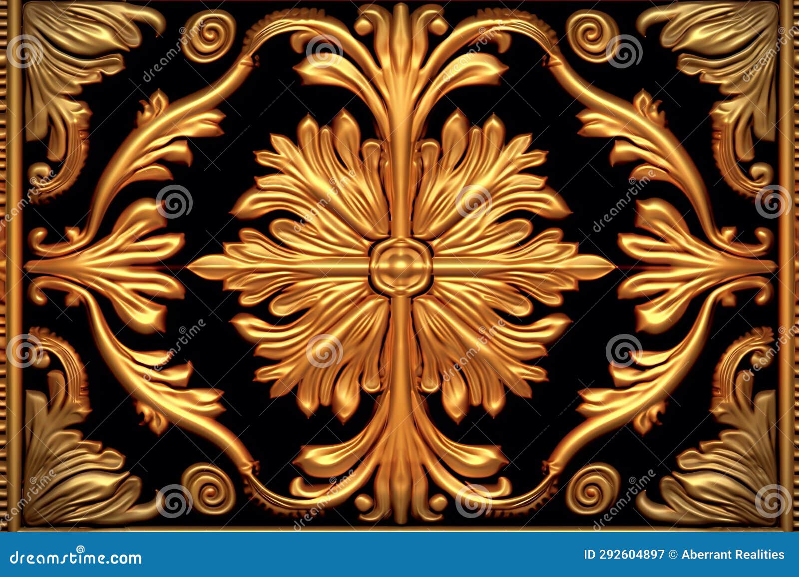 An Ornate Gold Pattern on a Black Background Stock Illustration ...
