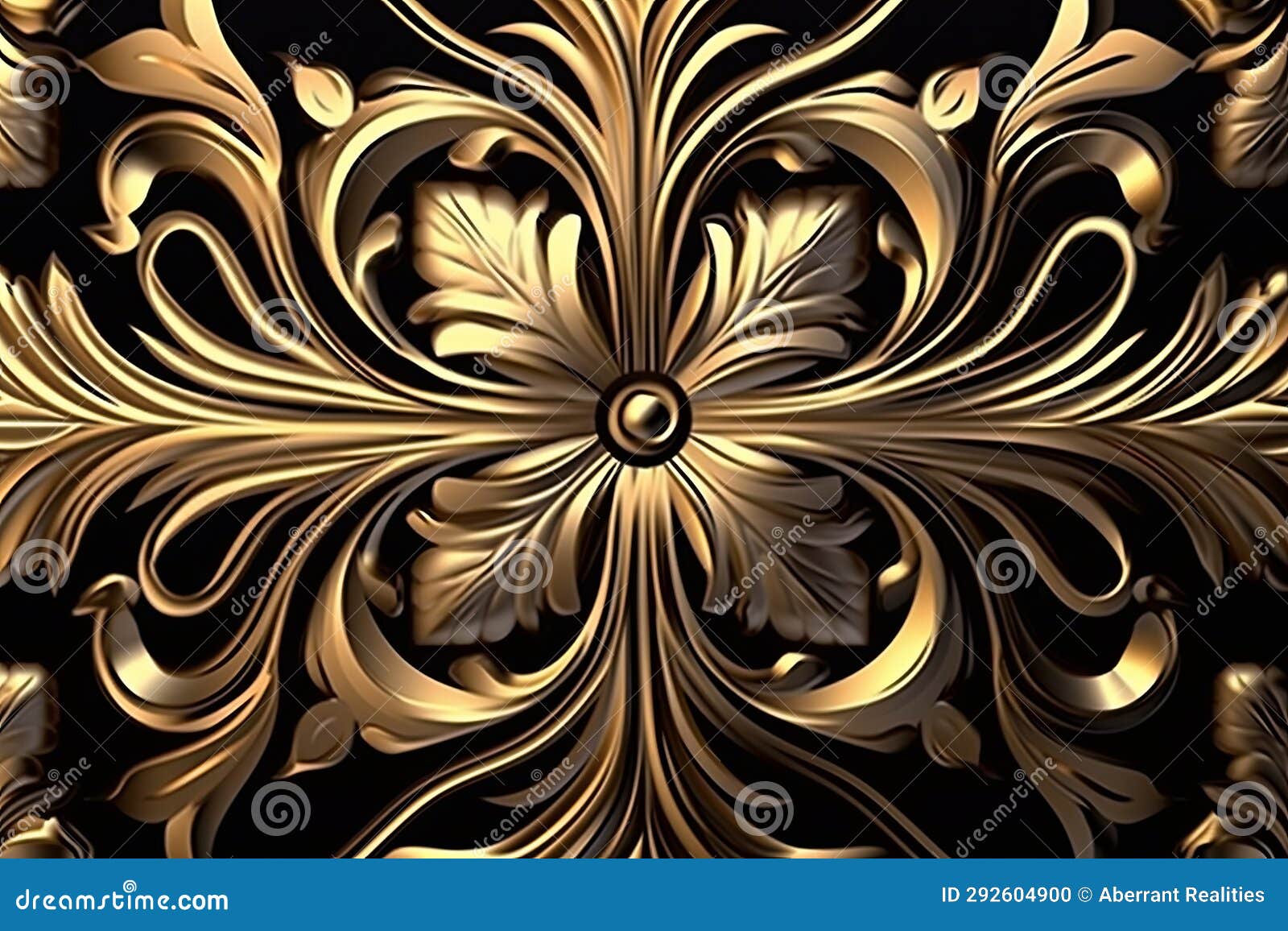 An Ornate Gold Pattern on a Black Background Stock Illustration ...