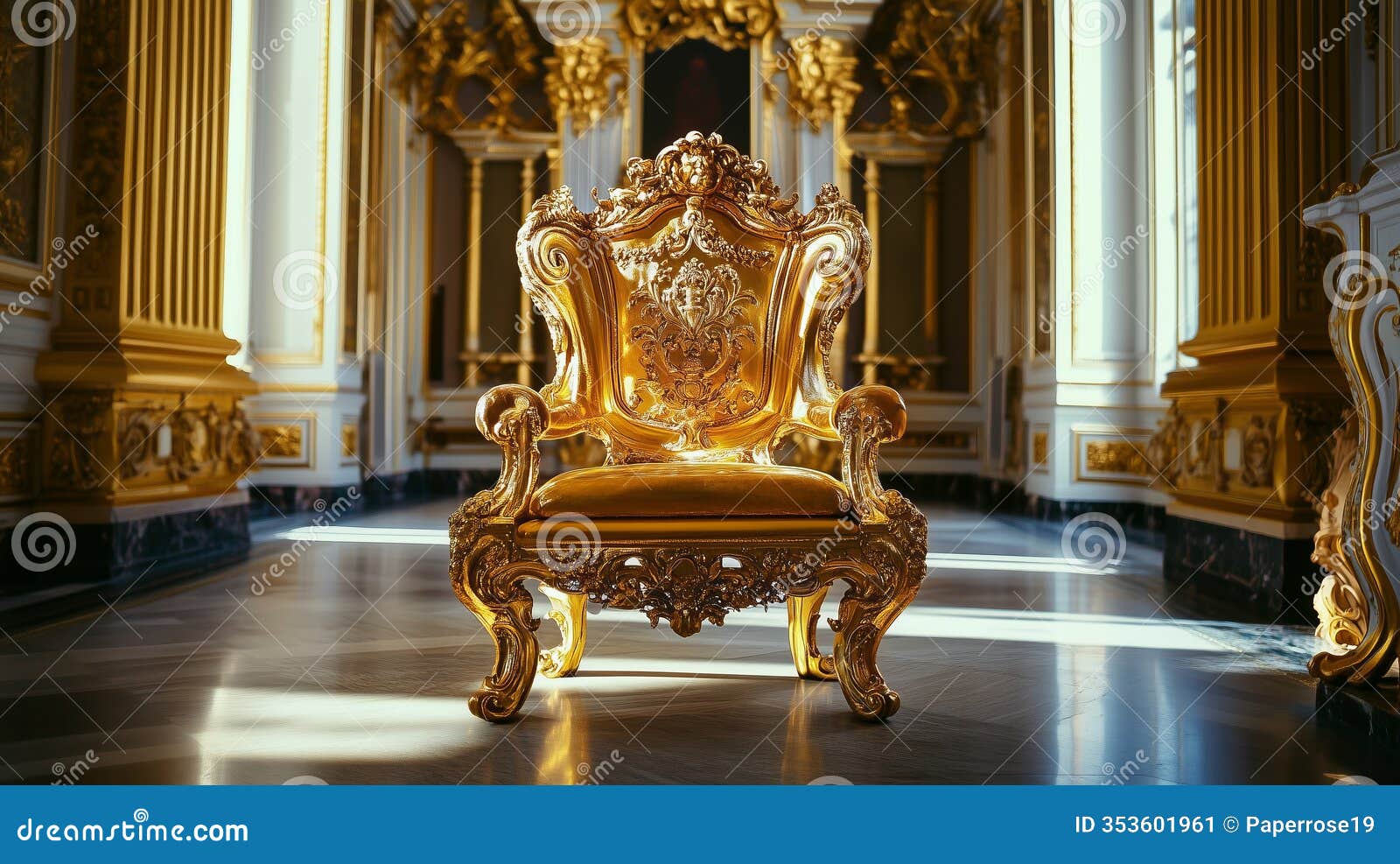 Ornate Gold Throne in a Grand Hall Stock Image - Image of design ...