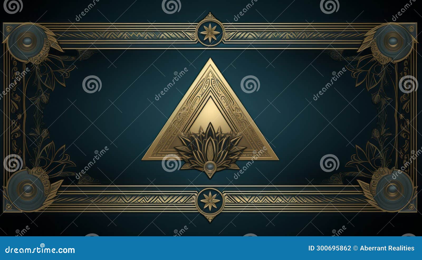 An Ornate Golden Triangle on a Dark Blue Background Stock Illustration ...