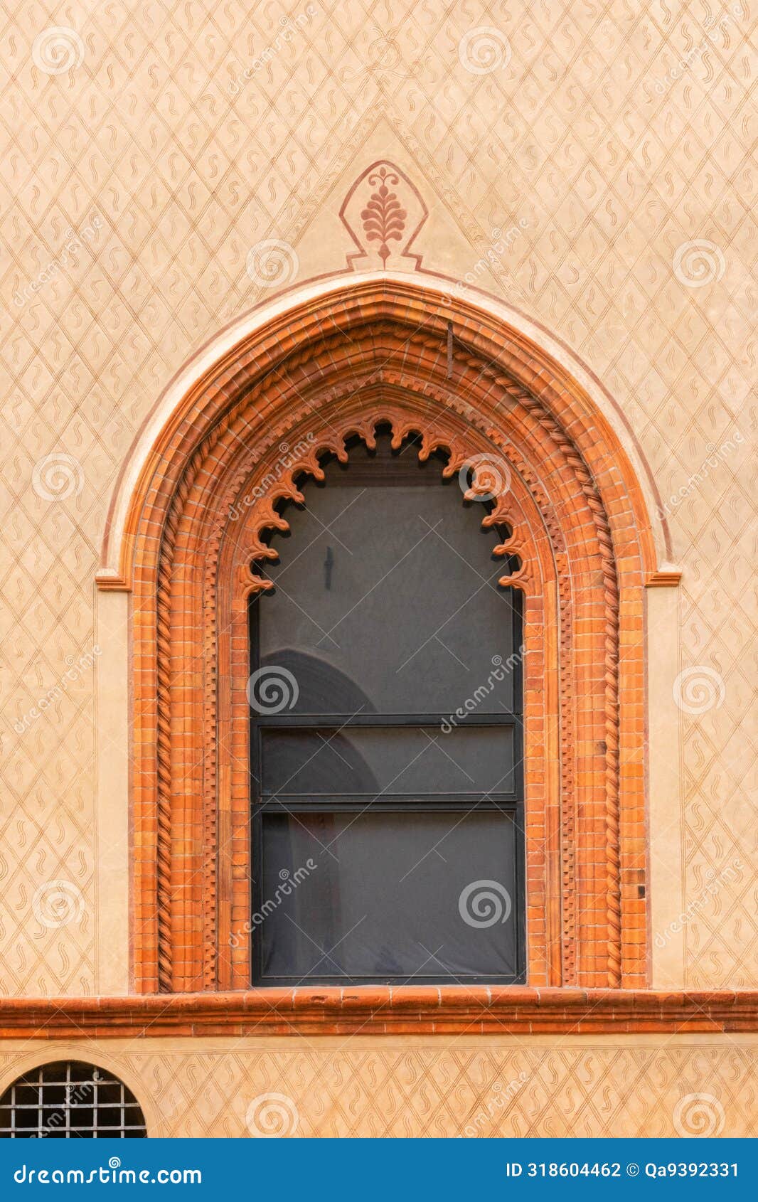 Ornate Gothic Window on Patterned Facade Stock Photo - Image of ...