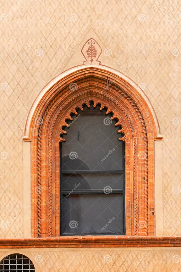 Ornate Gothic Window on Patterned Facade Stock Photo - Image of ...