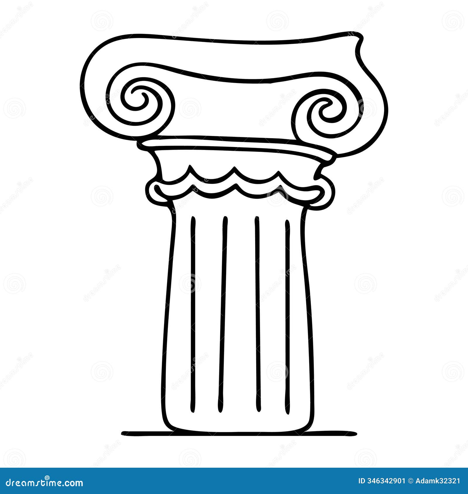 Ornate Greek Ionic Column Capital Vector Illustration for Architecture ...