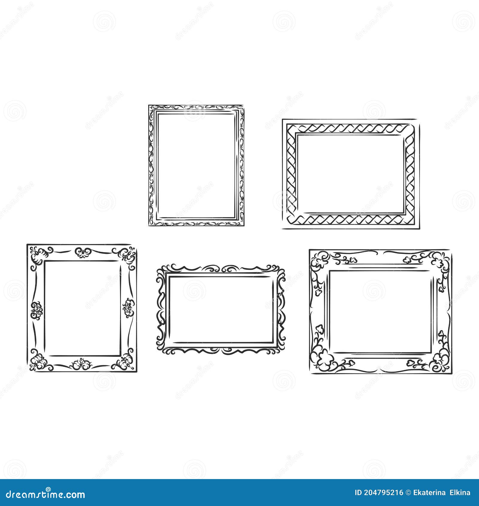 Ornate Hand Drawn Frames Three. Picture Frame Vector Sketch ...