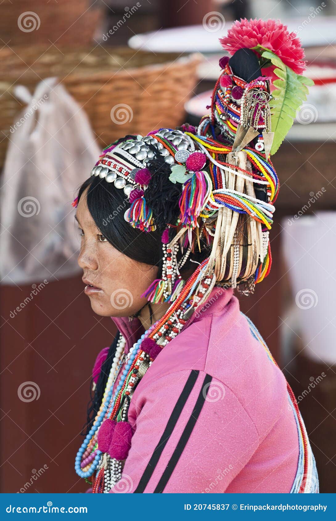 Ornate Headwear of Hani People Editorial Photography - Image of pink ...
