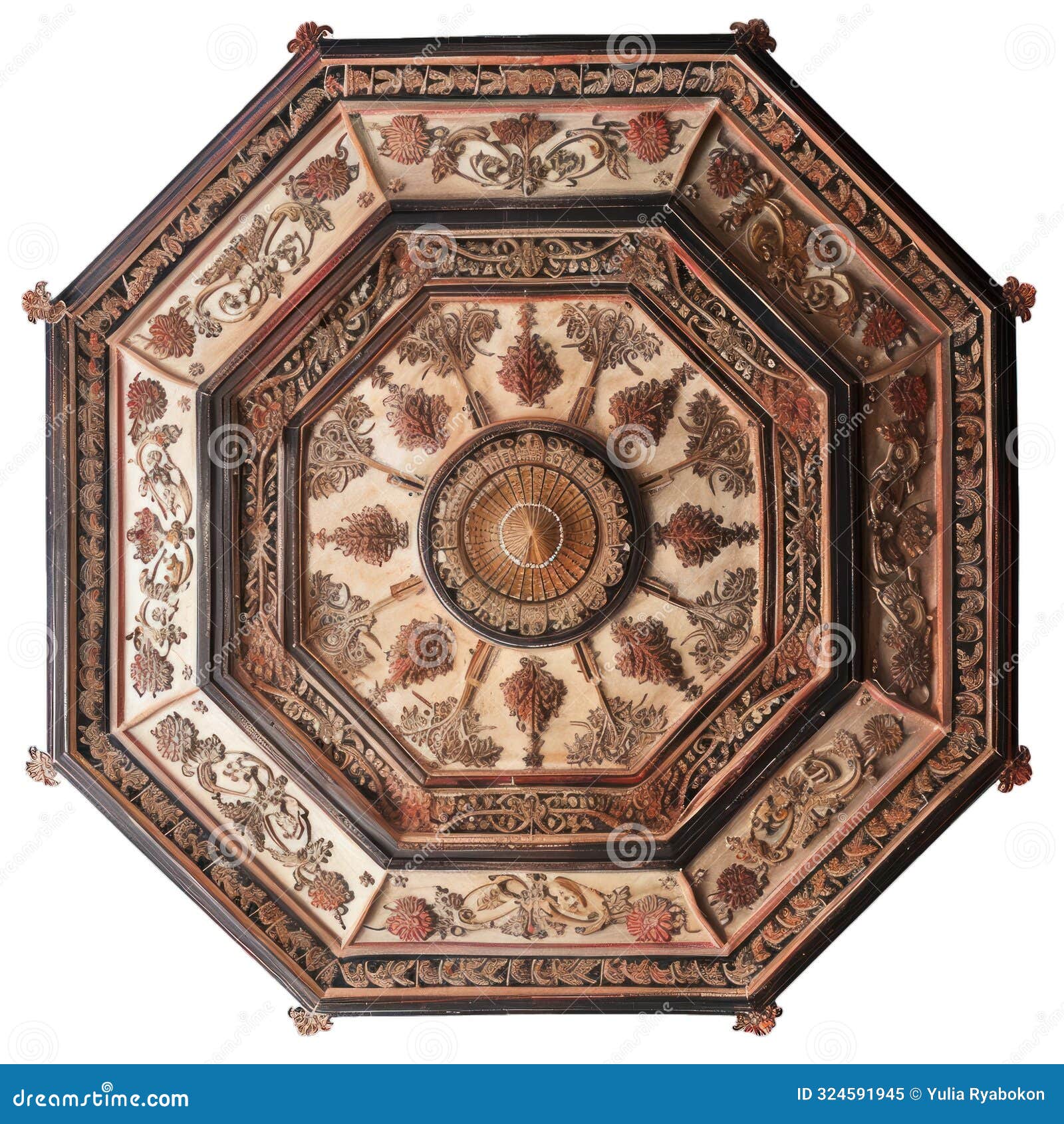 Ornate Hexagonal Ceiling Design With Decorative Elements Royalty-Free ...