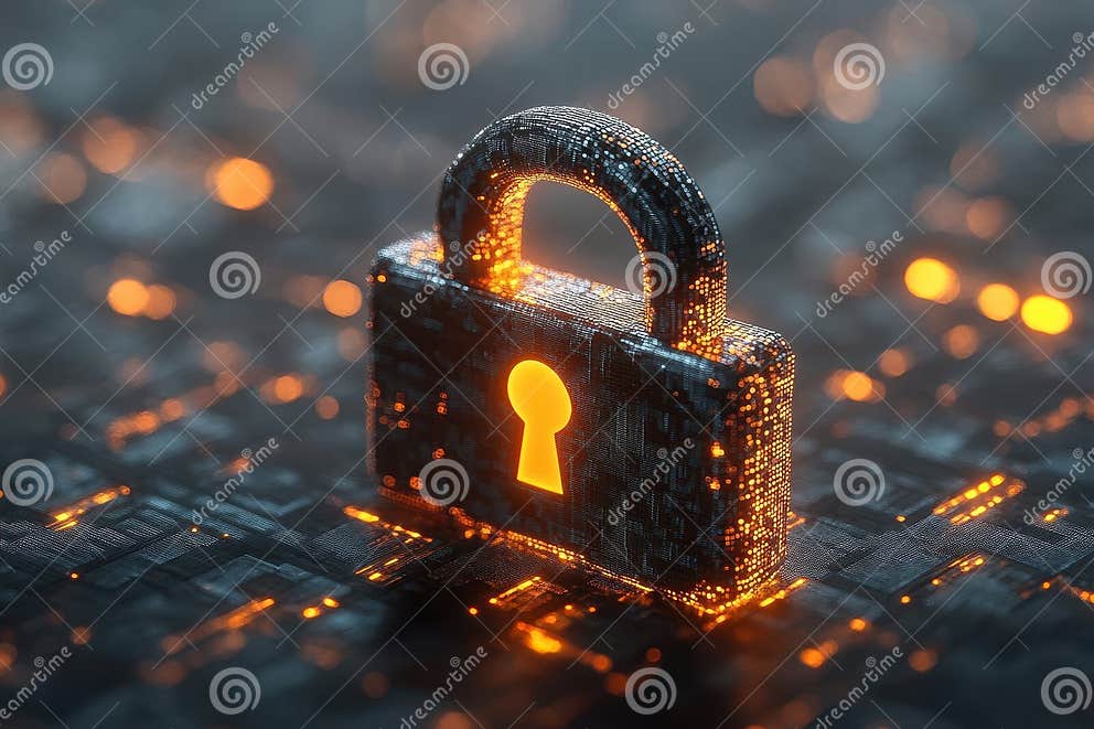 Ornate High-Tech Lock on Digital Data Network Backdrop - Advanced ...