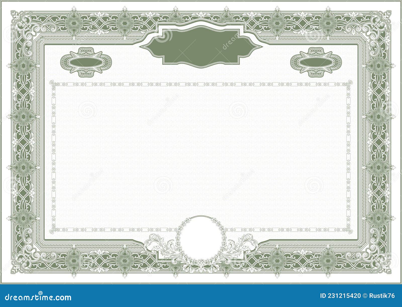 Ornate Horizontal Certificate Blank, Single Stamp Green Stock ... Ornate Horizontal Certificate Blank, Single Stamp Green Stock ...