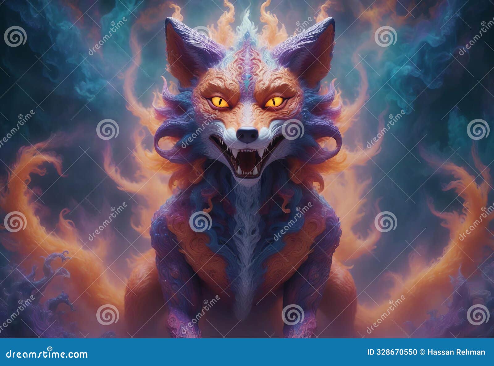 Ornate and Intricate Mythical Fox Demon Stock Illustration ...