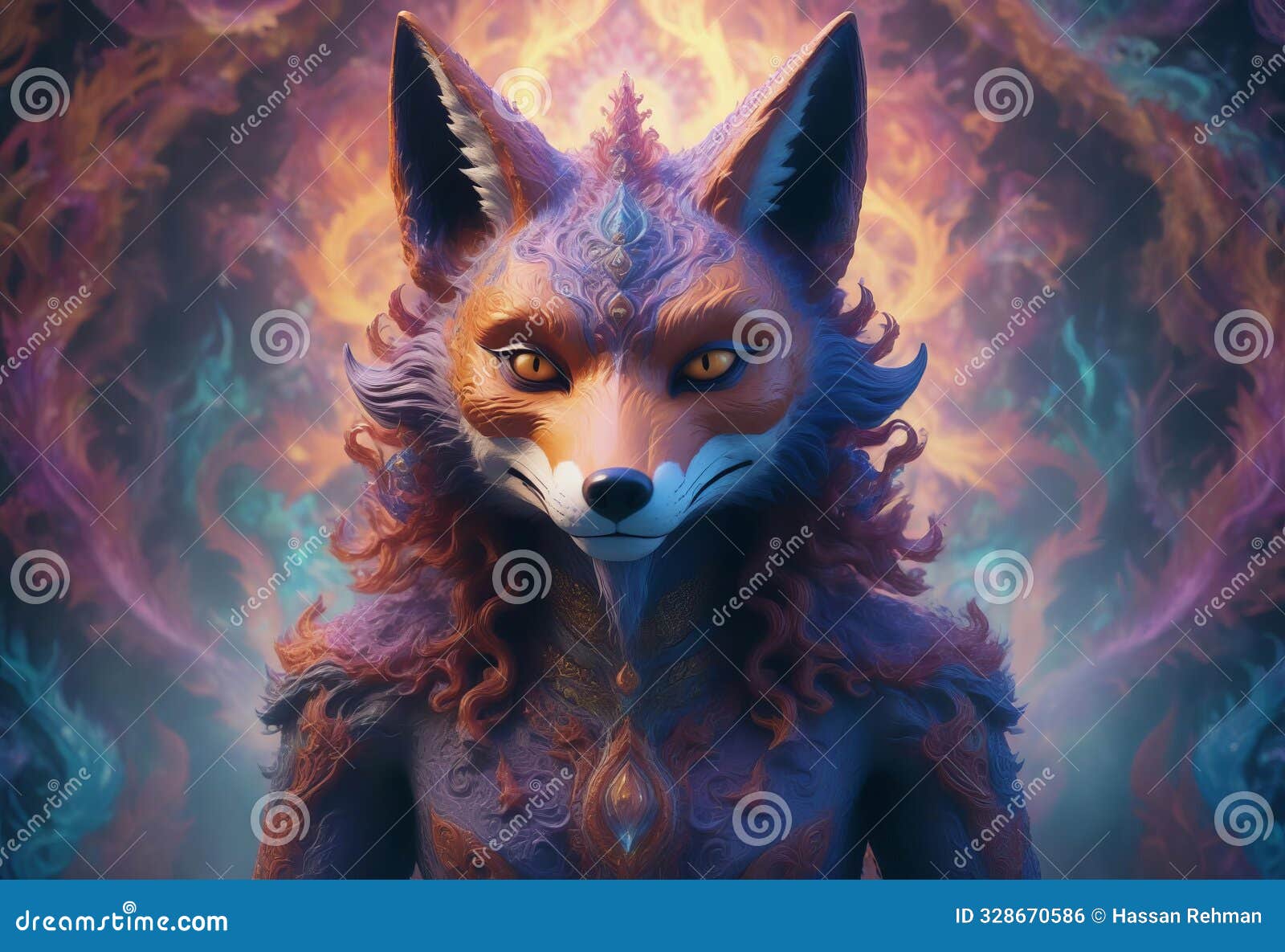 Ornate and Intricate Mythical Fox Demon Stock Illustration ...