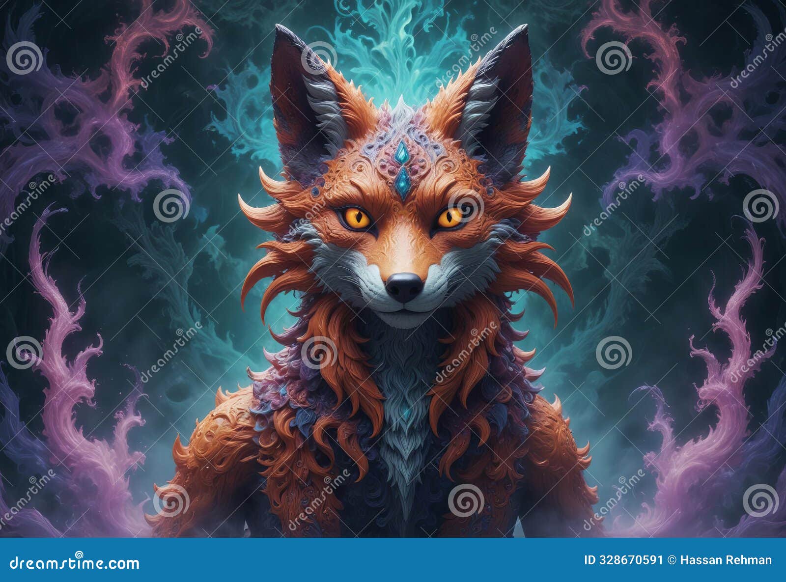 Ornate and Intricate Mythical Fox Demon Stock Illustration ...