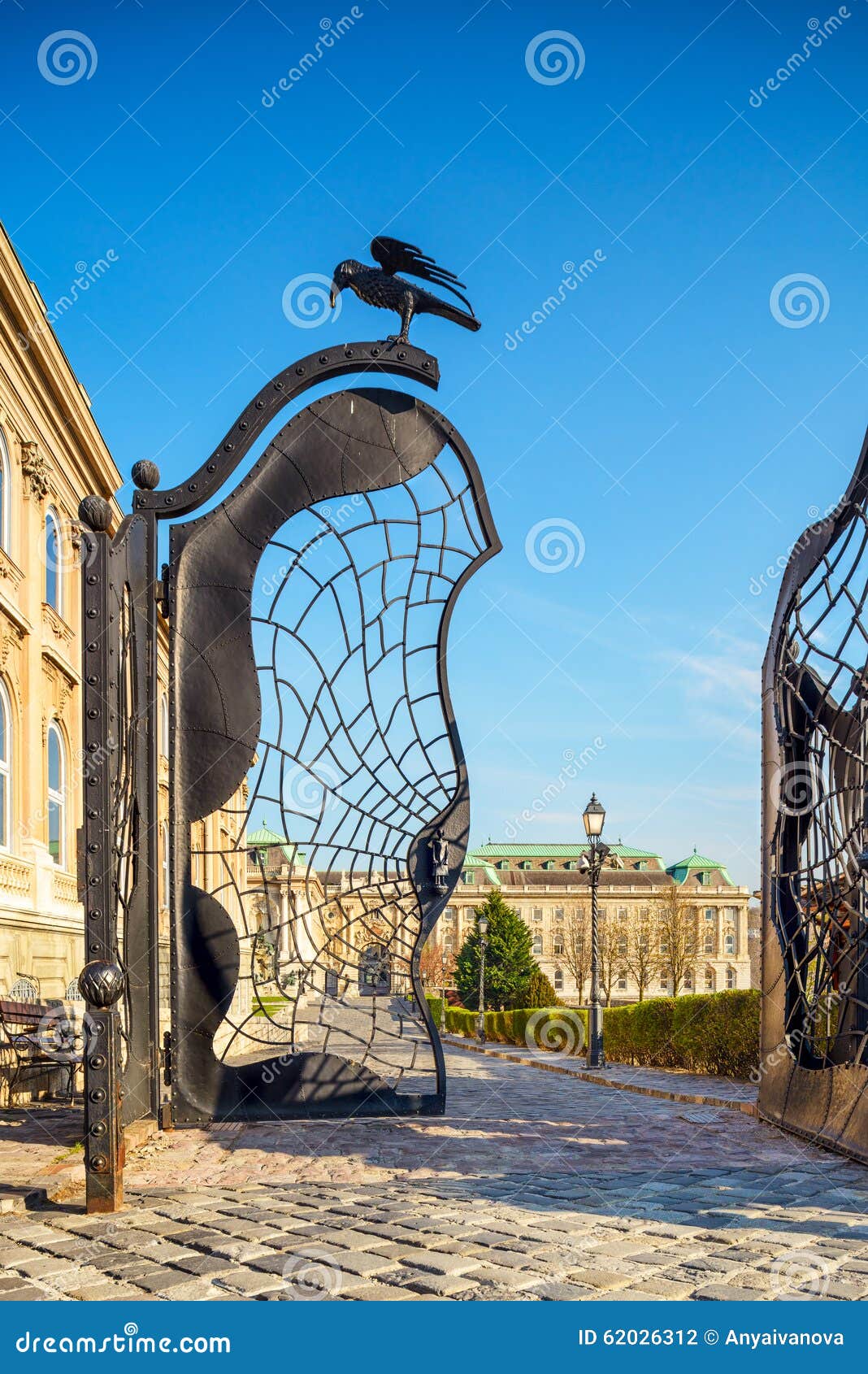Ornate Iron Gate with Raven on Buda Castle Grounds in Budapest Stock ...