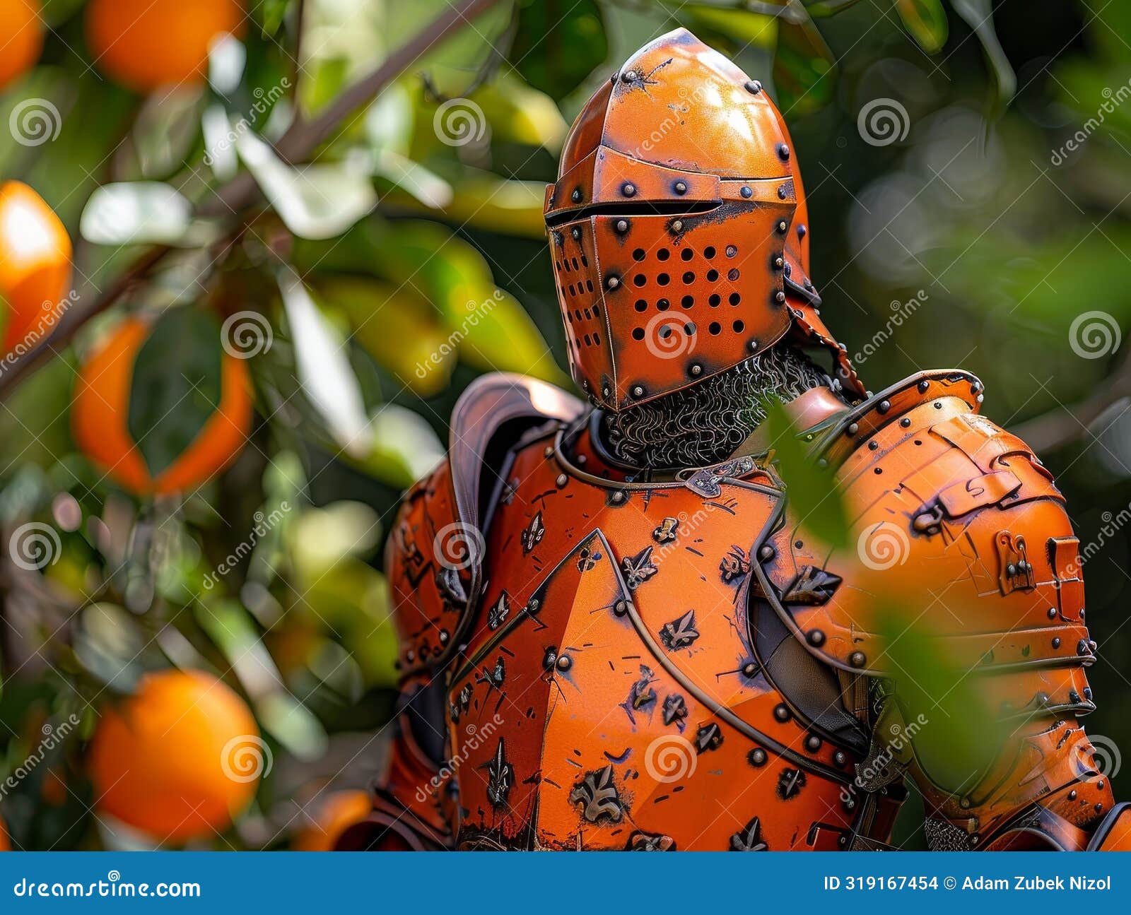 Ornate Medieval Knight Armor in Vibrant Orange Color Stock Illustration ...