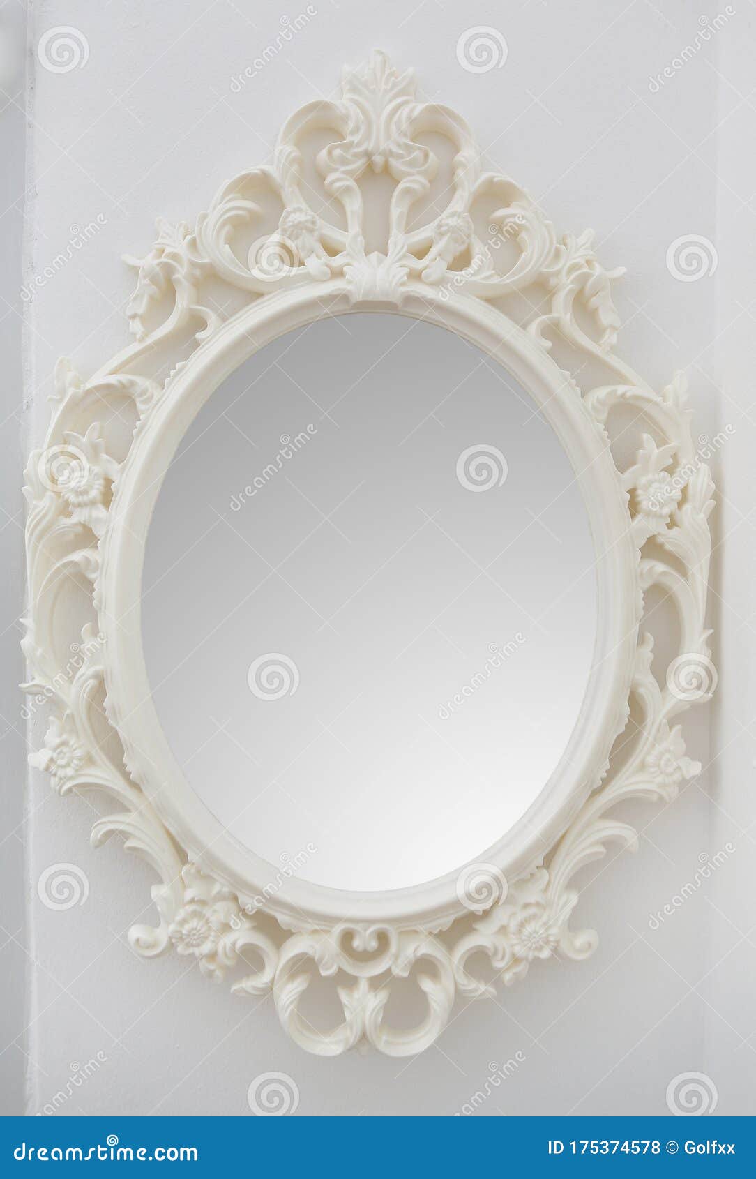 Ornate Mirror on the Wall. Round Frame Stock Photo - Image of backdrop ...