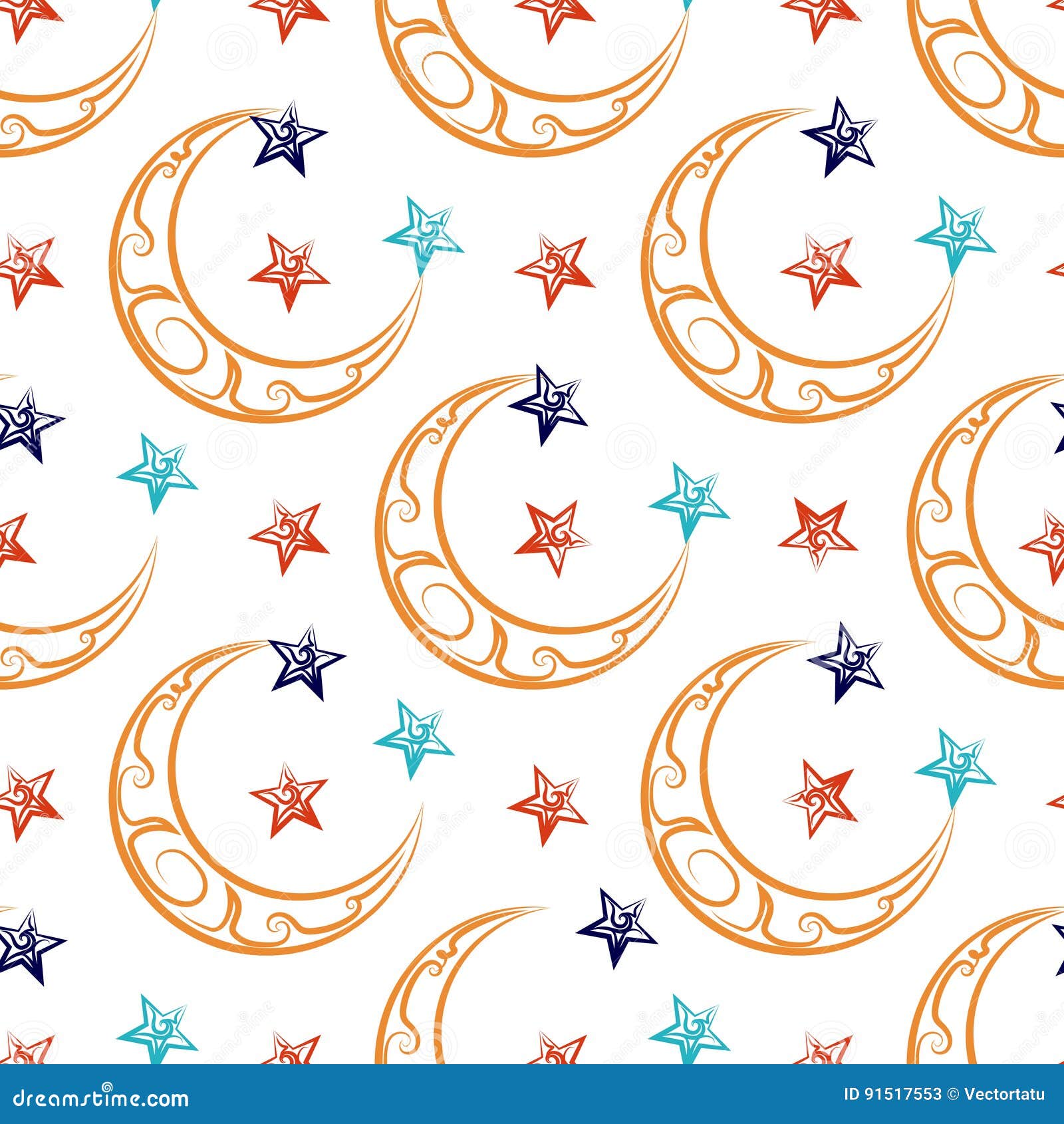 Ornate Moon and Stars Seamless Pattern Stock Vector - Illustration of ...