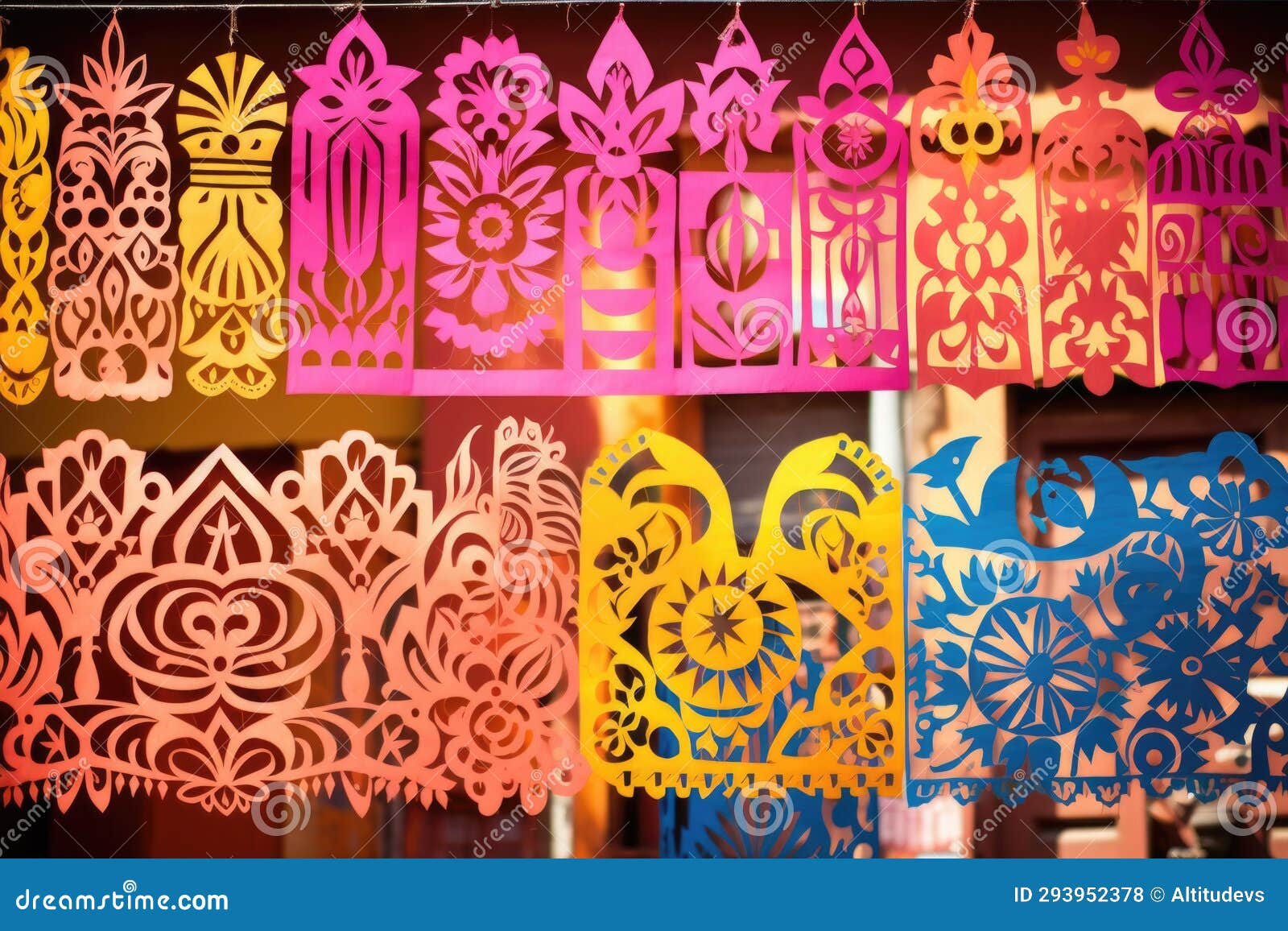 Ornate Paper Cutouts Papel Picado with Intricate Patterns Stock Photo ...