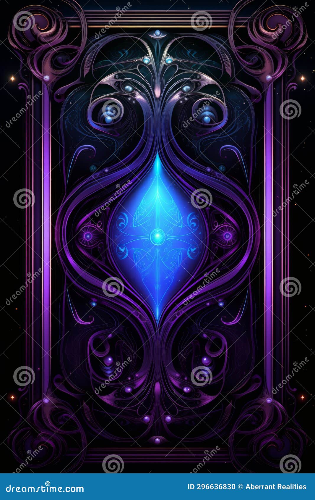 An Ornate Purple and Blue Design on a Black Background Stock ...