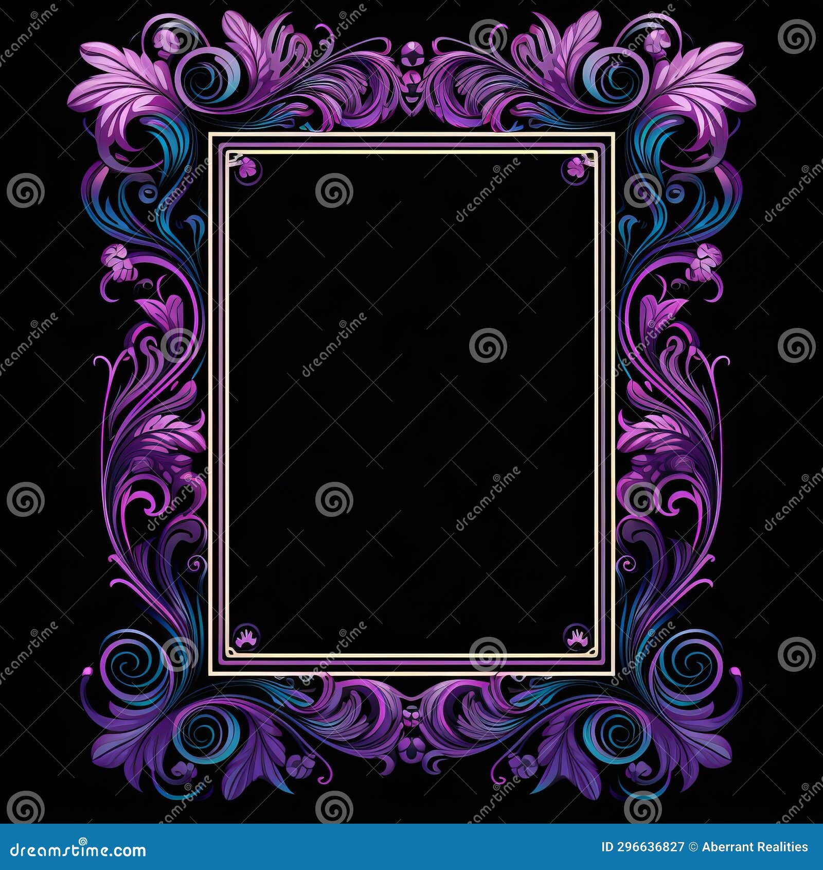 An Ornate Purple and Blue Frame on a Black Background Stock ...
