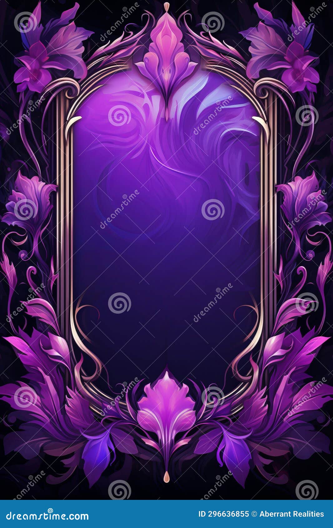 An Ornate Purple Frame with Flowers and Leaves Stock Illustration ...