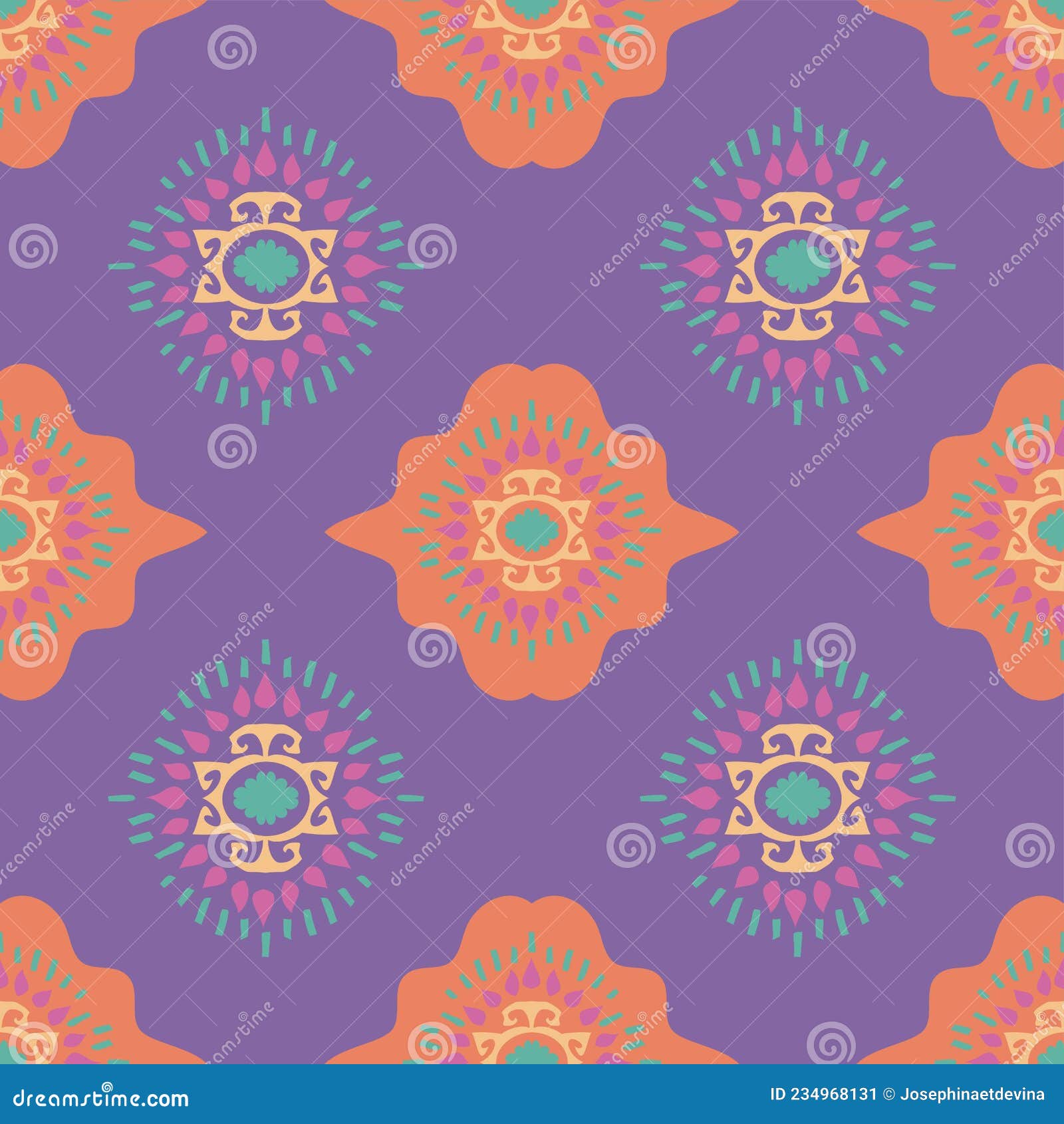 Ornate Purple and Orange Abstract Art Vector Repeat Pattern Stock ...
