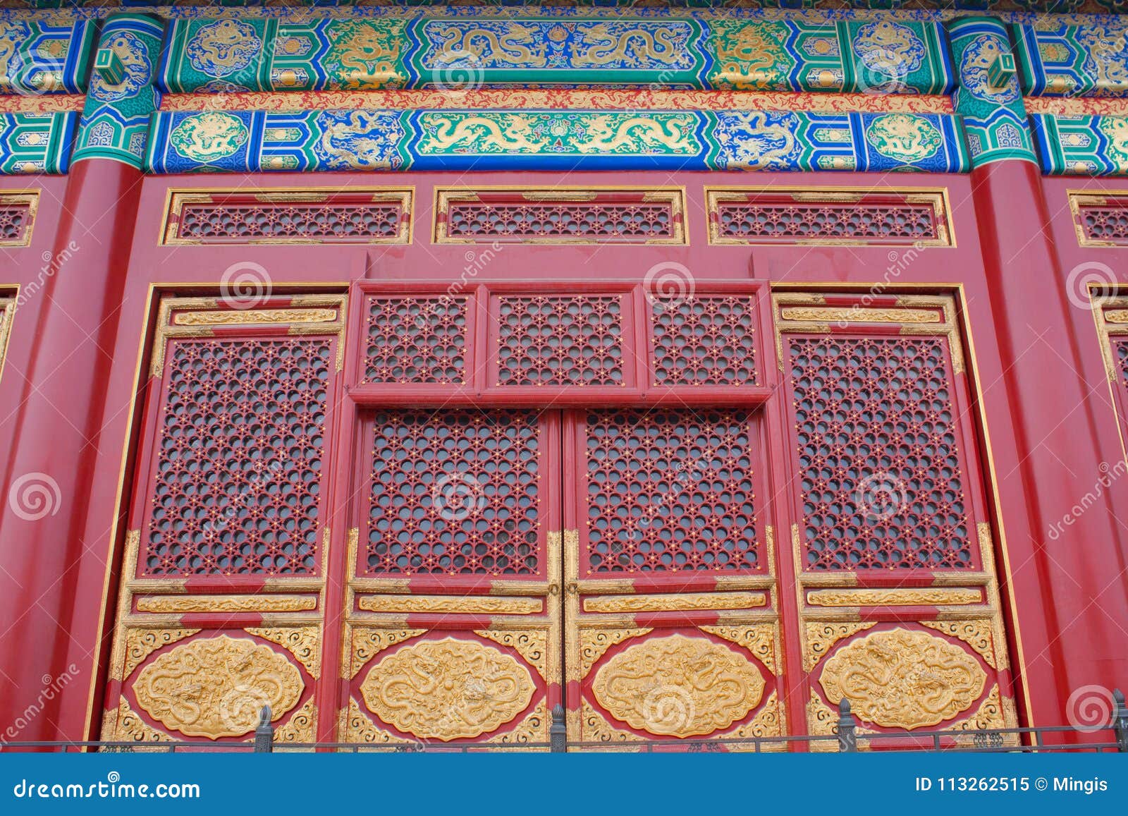 Ornate Oriental Doors, Beijing China Stock Image - Image of structure ...