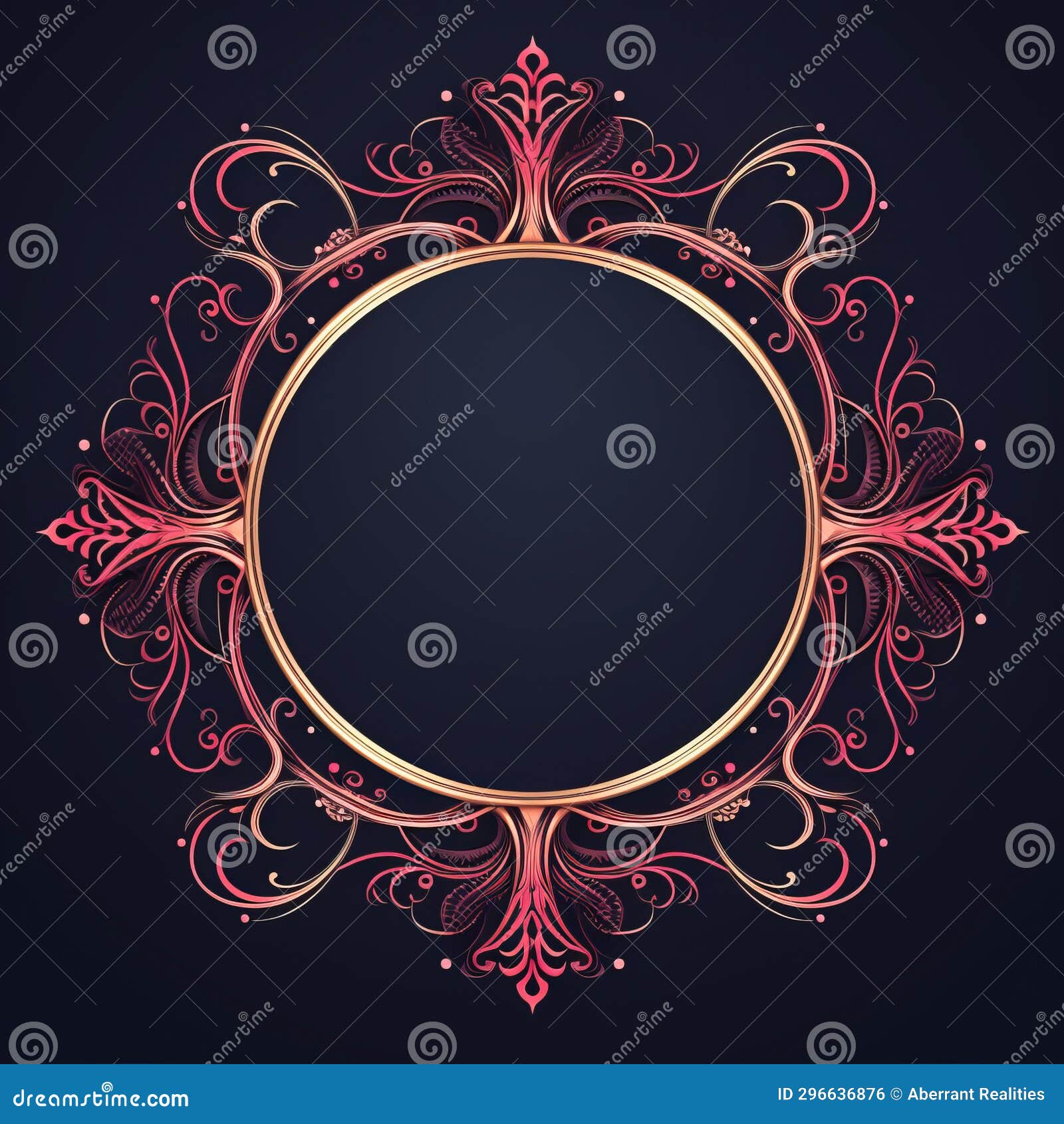 An Ornate Round Frame on a Black Background Stock Illustration ...