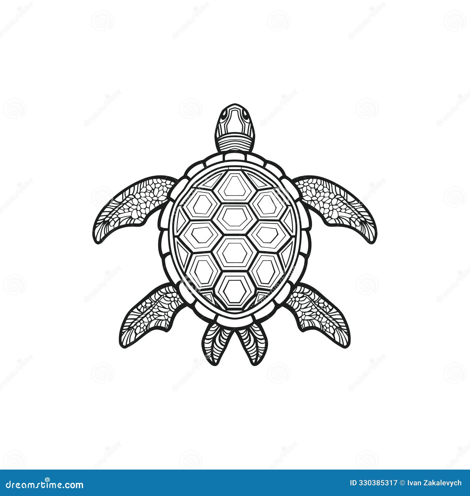 Ornate Sea Turtle Line Art Illustration. Vector Icon Design Stock ...