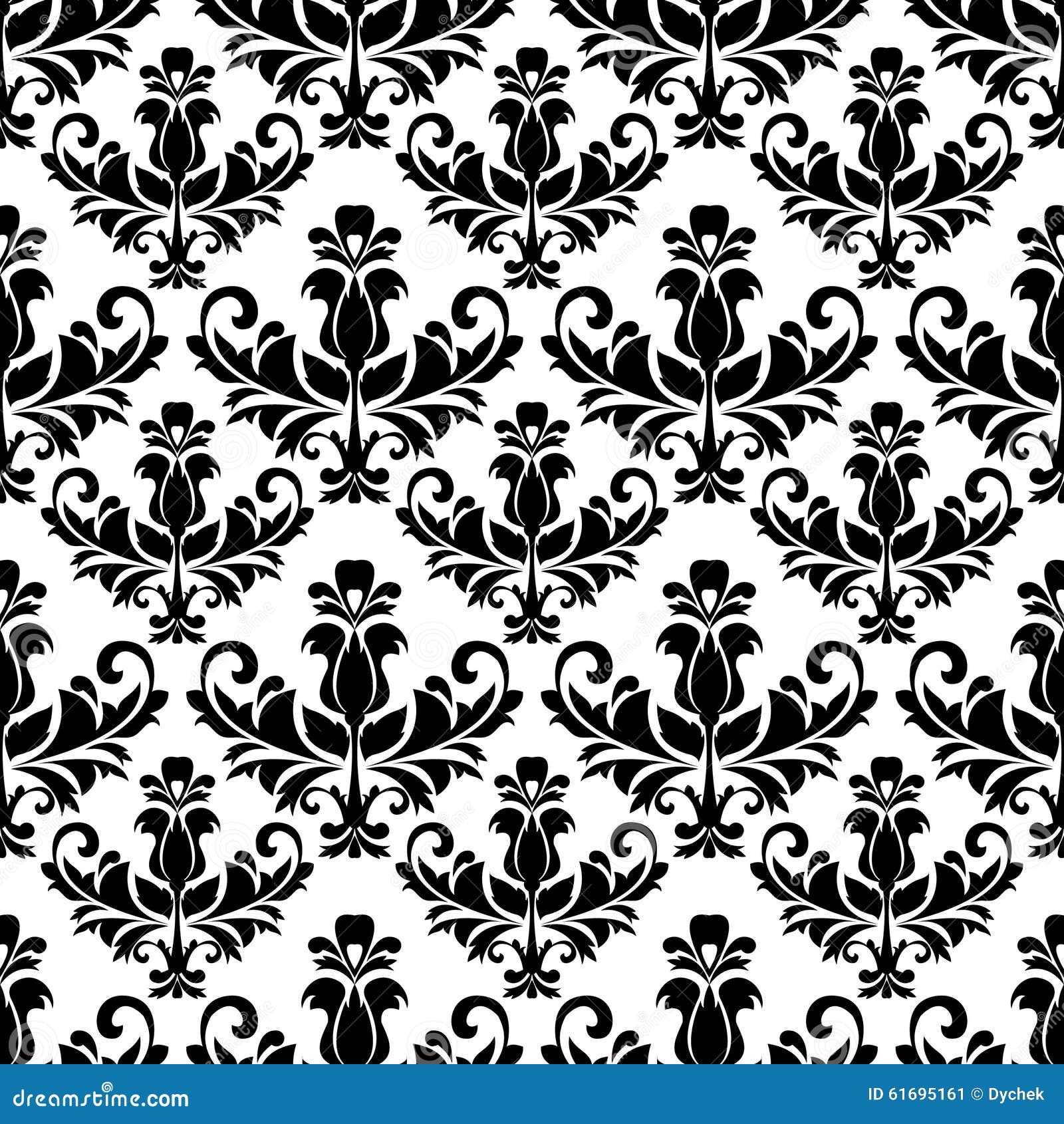 Ornate Seamless Pattern in Black Color. Stock Vector - Illustration of ...
