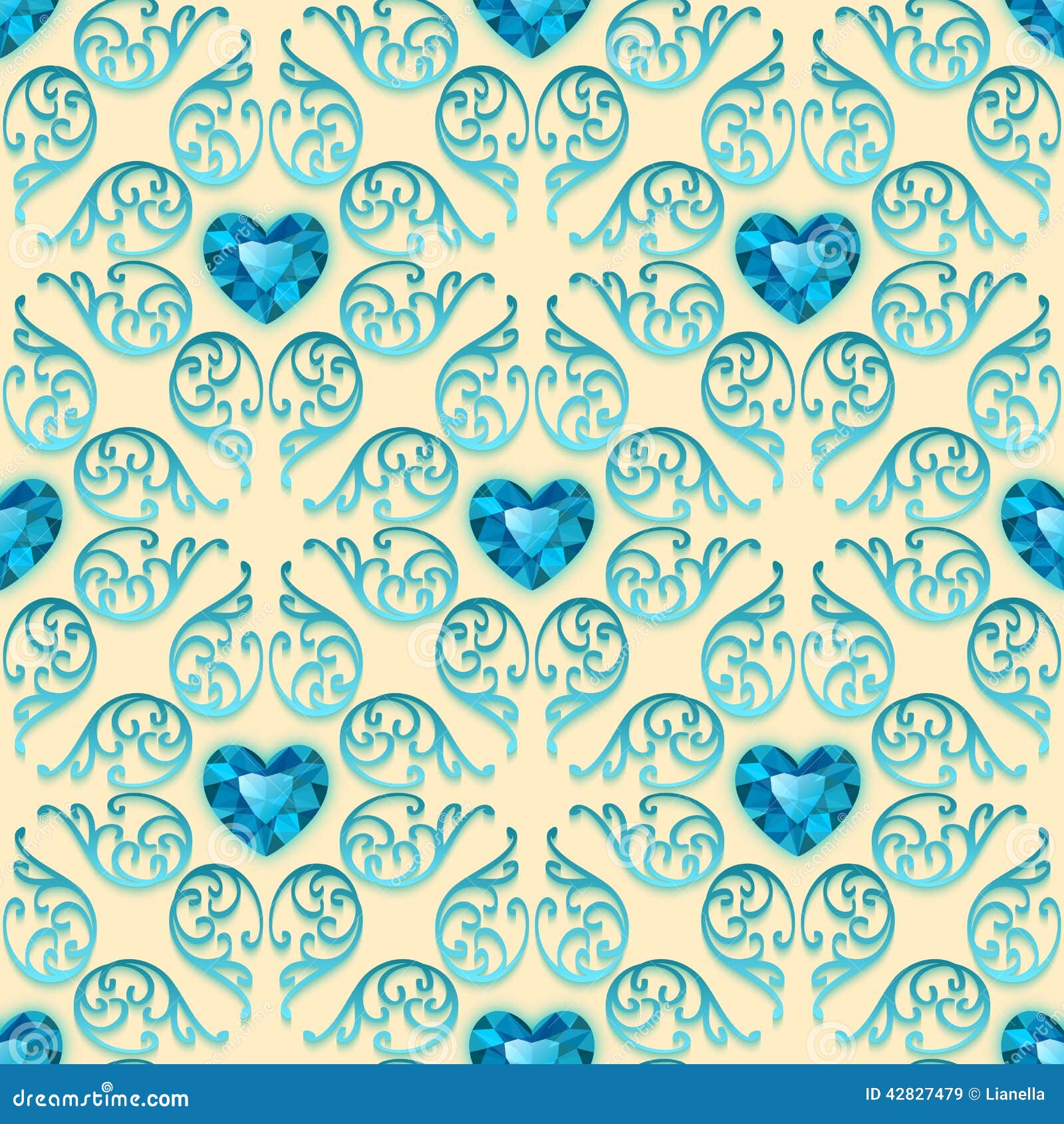 Ornate Seamless Pattern with Diamond Hearts Stock Vector - Illustration ...