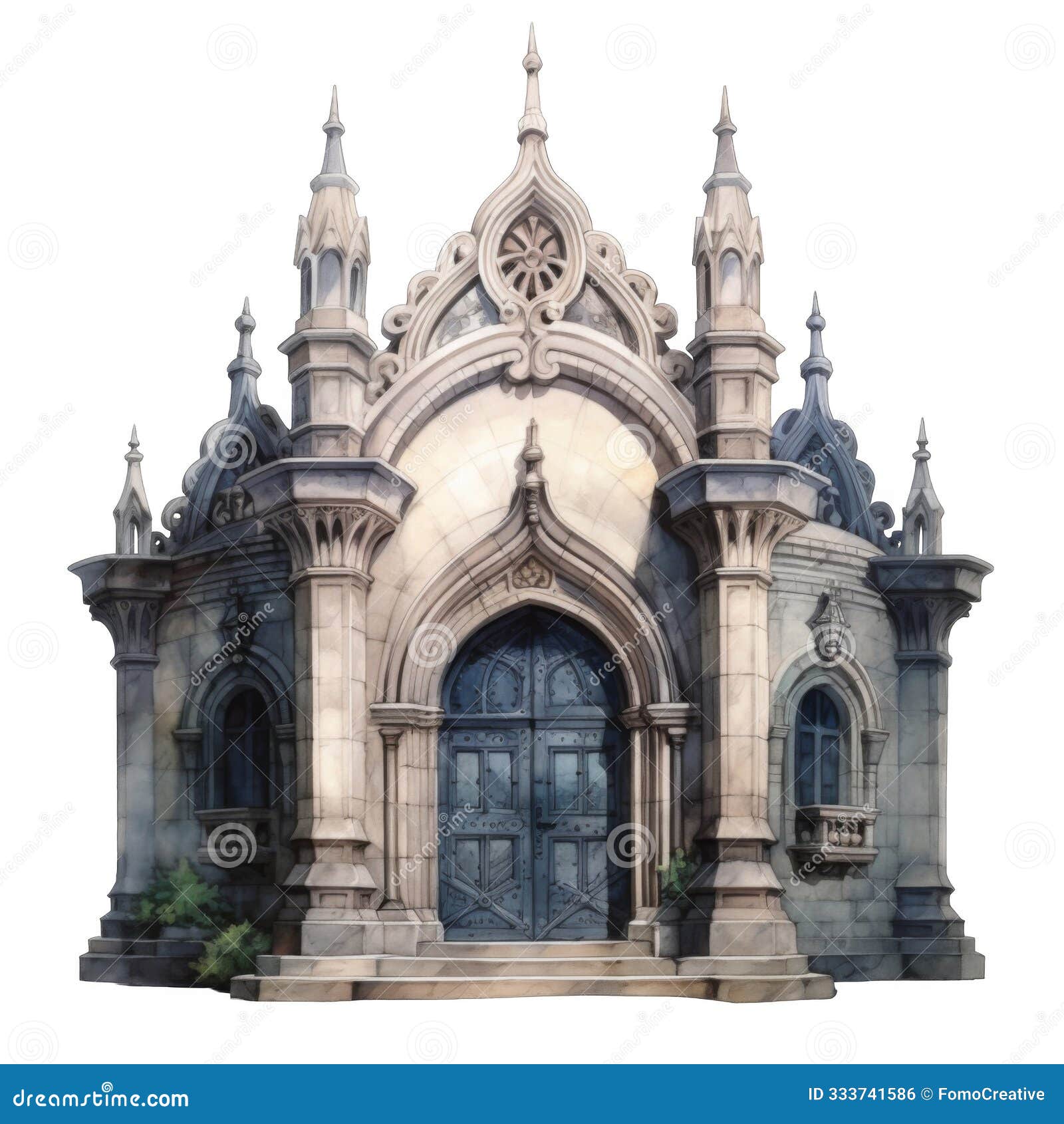 Ornate Stone Building with a Large Double Door Stock Illustration ...
