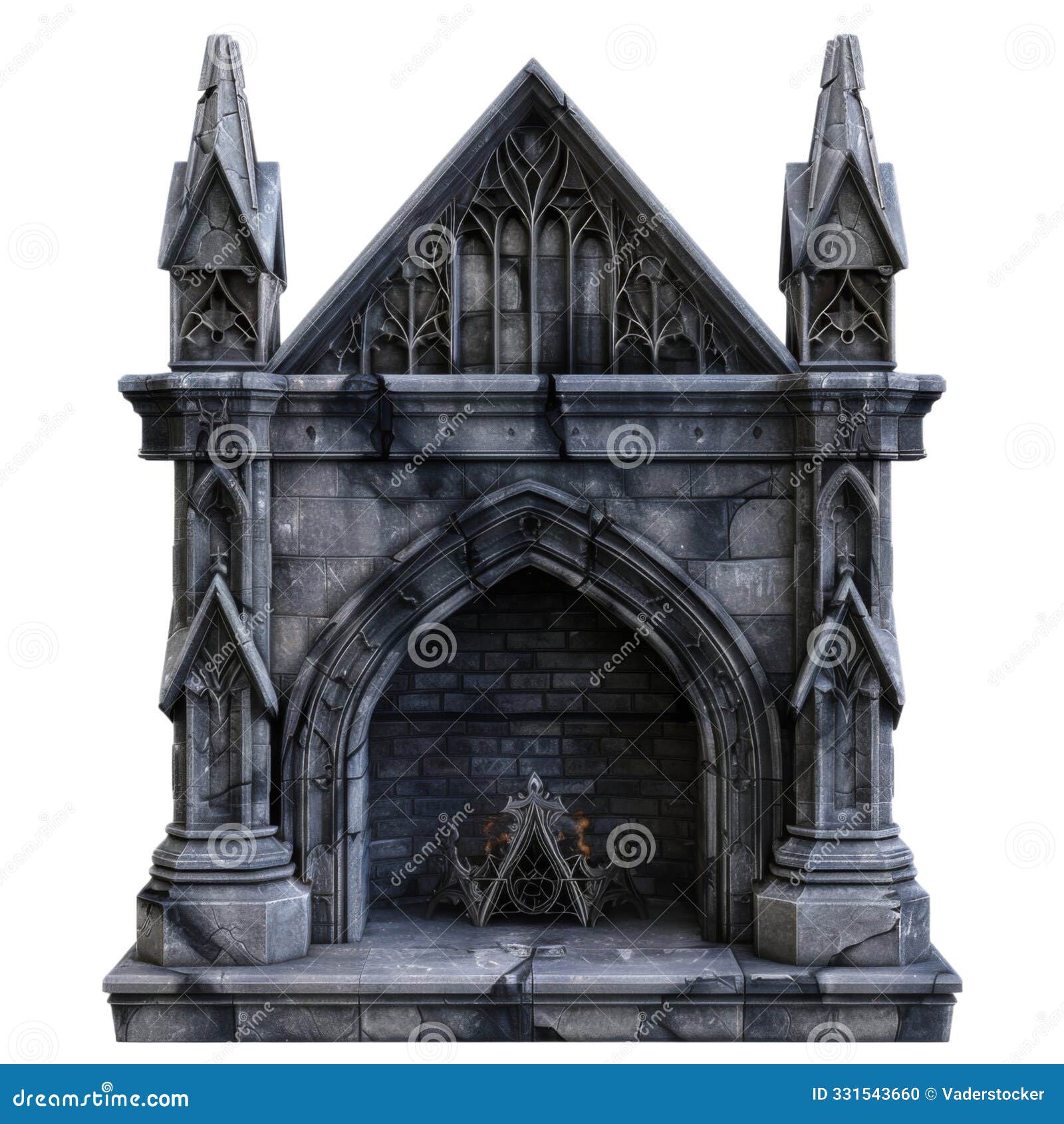 Ornate Stone Fireplace with Gothic Architecture Stock Illustration ...