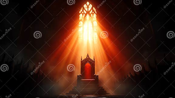 An Ornate Throne Illuminated by Rays of Light in a Dark Setting Stock ...