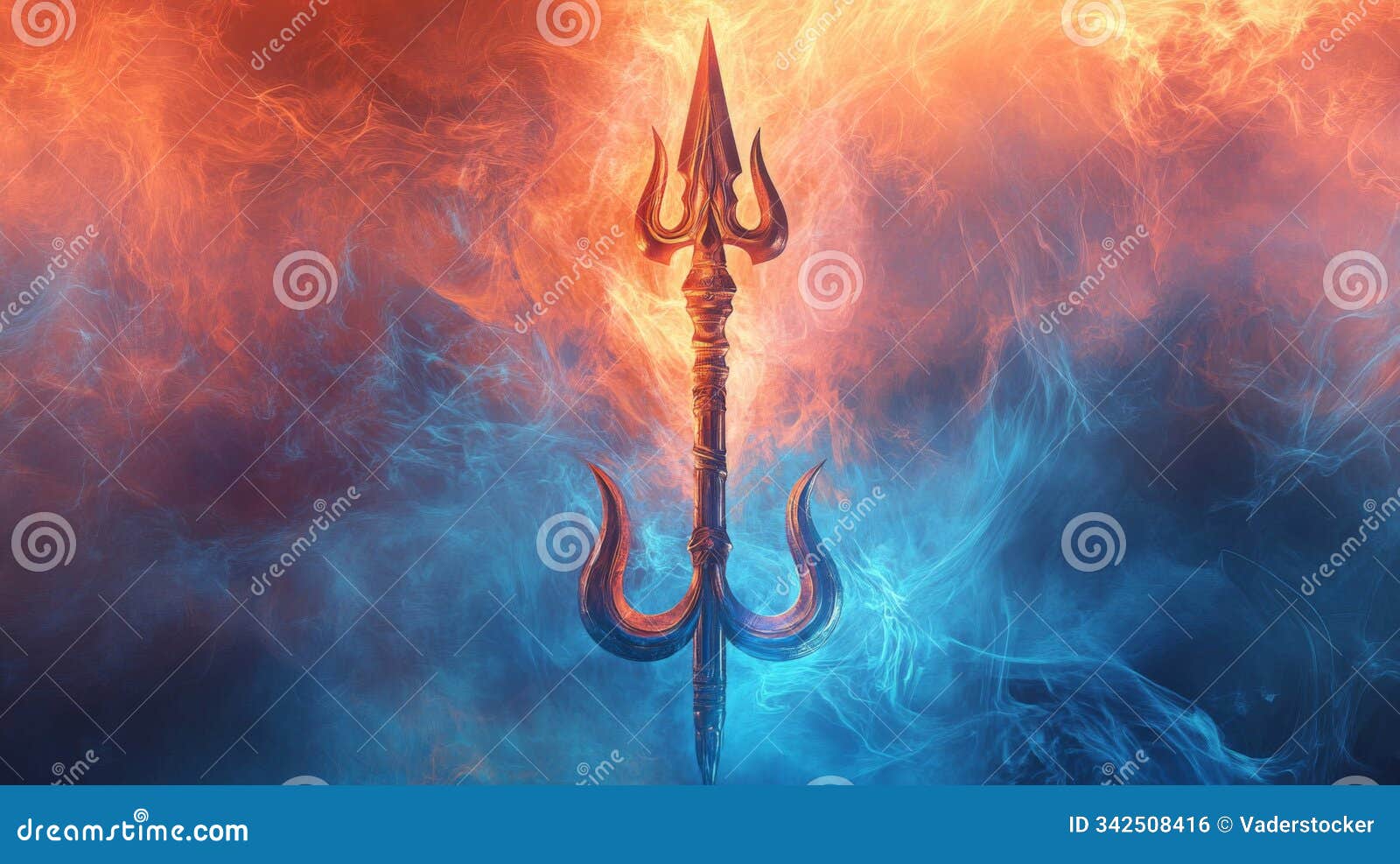 Ornate Trident with Fire and Smoke Background Stock Illustration ...