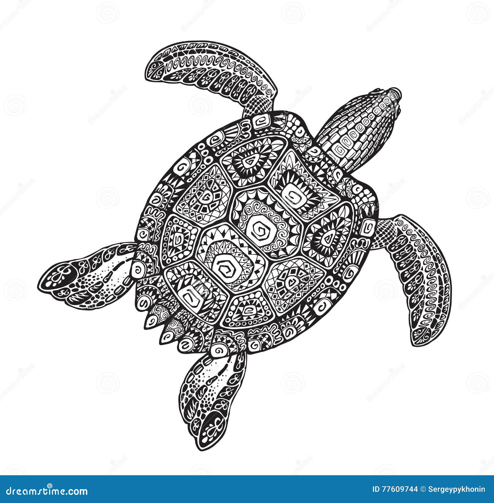 Ornate Turtle in Tattoo Style Isolated on White Background. Vector ...
