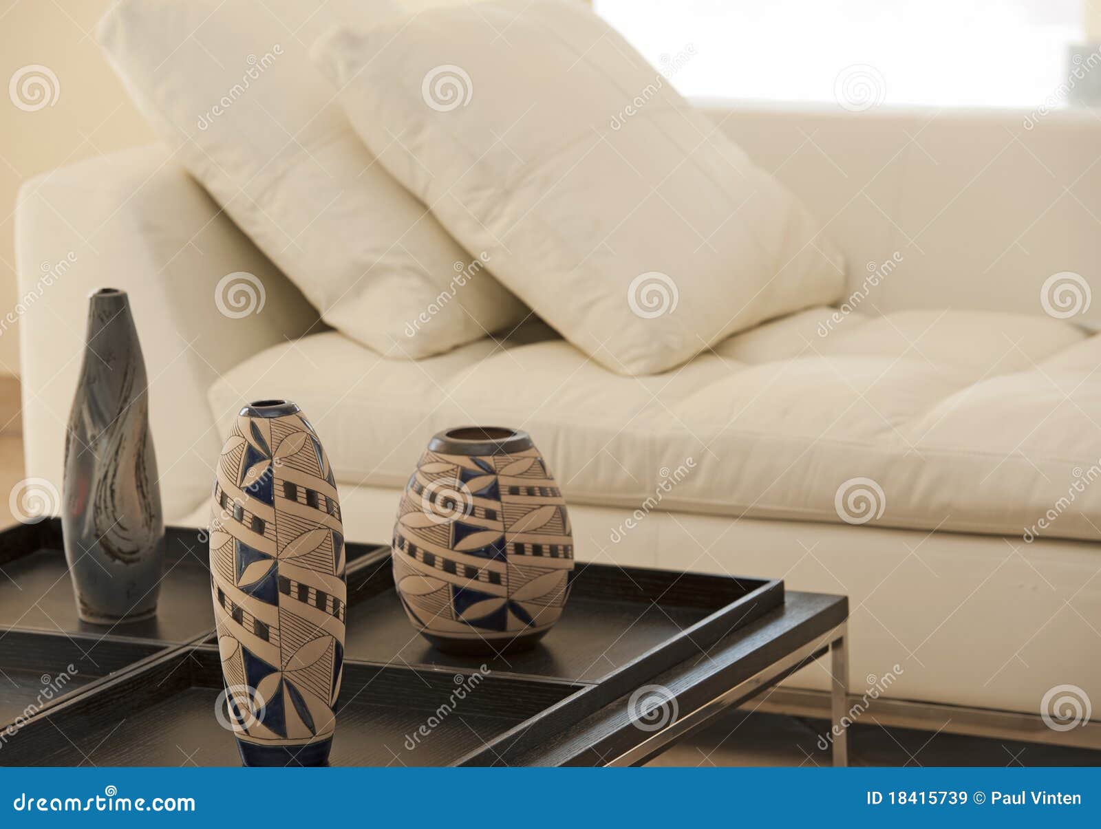 Ornate Vases on a Table Next To Sofa Stock Image - Image of designer ...