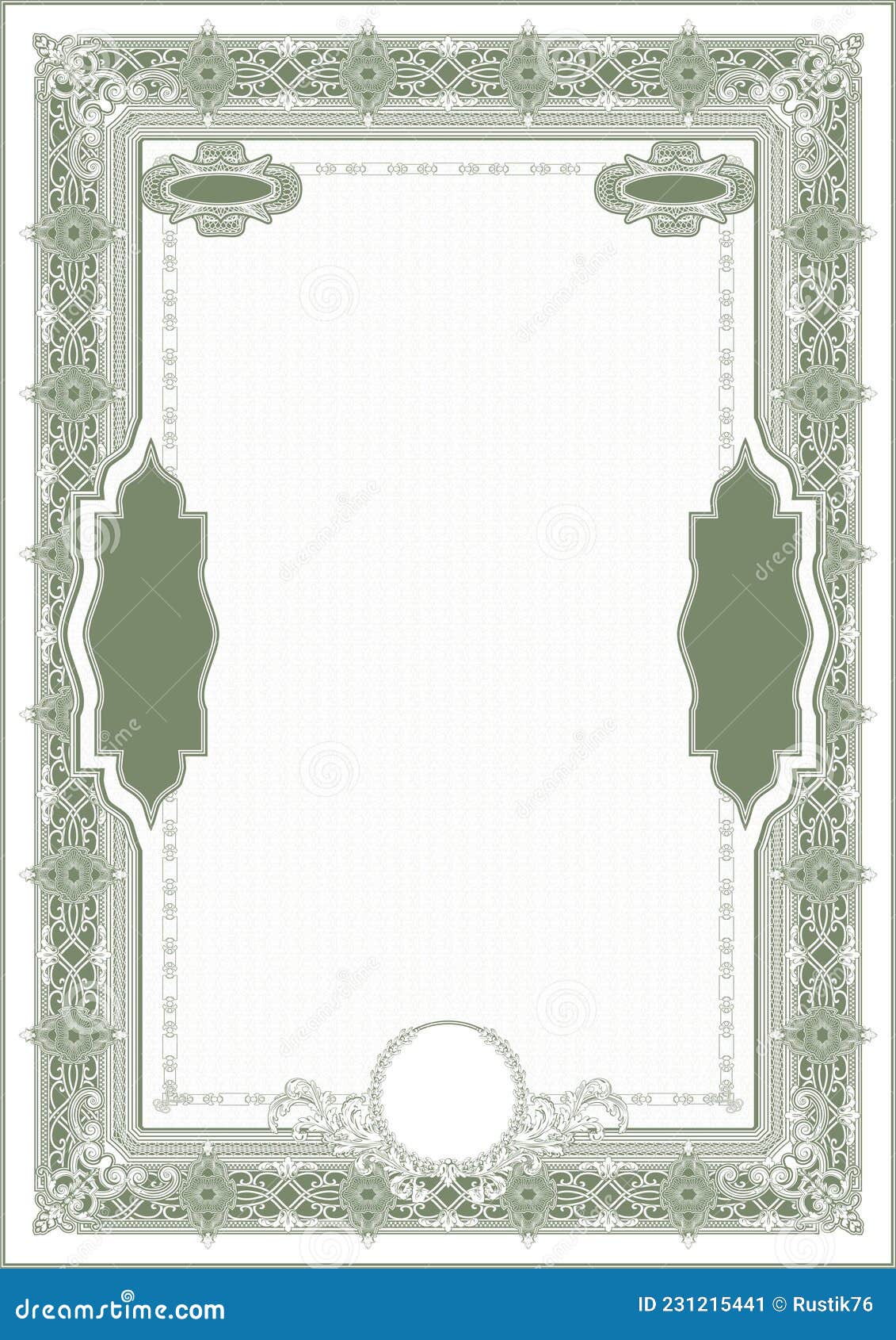 Ornate Vertical Certificate Blank, Single Stamp Green Stock ... Ornate Vertical Certificate Blank, Single Stamp Green Stock ...