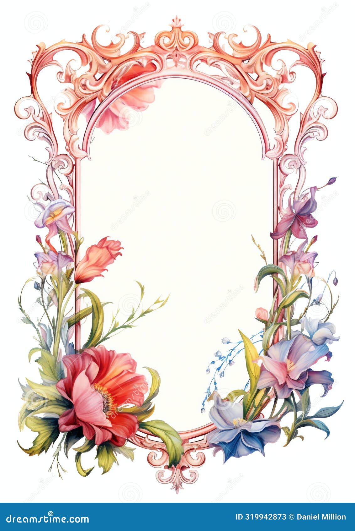 Ornate Victorian Frame Watercolor Border on White Background Stock ...