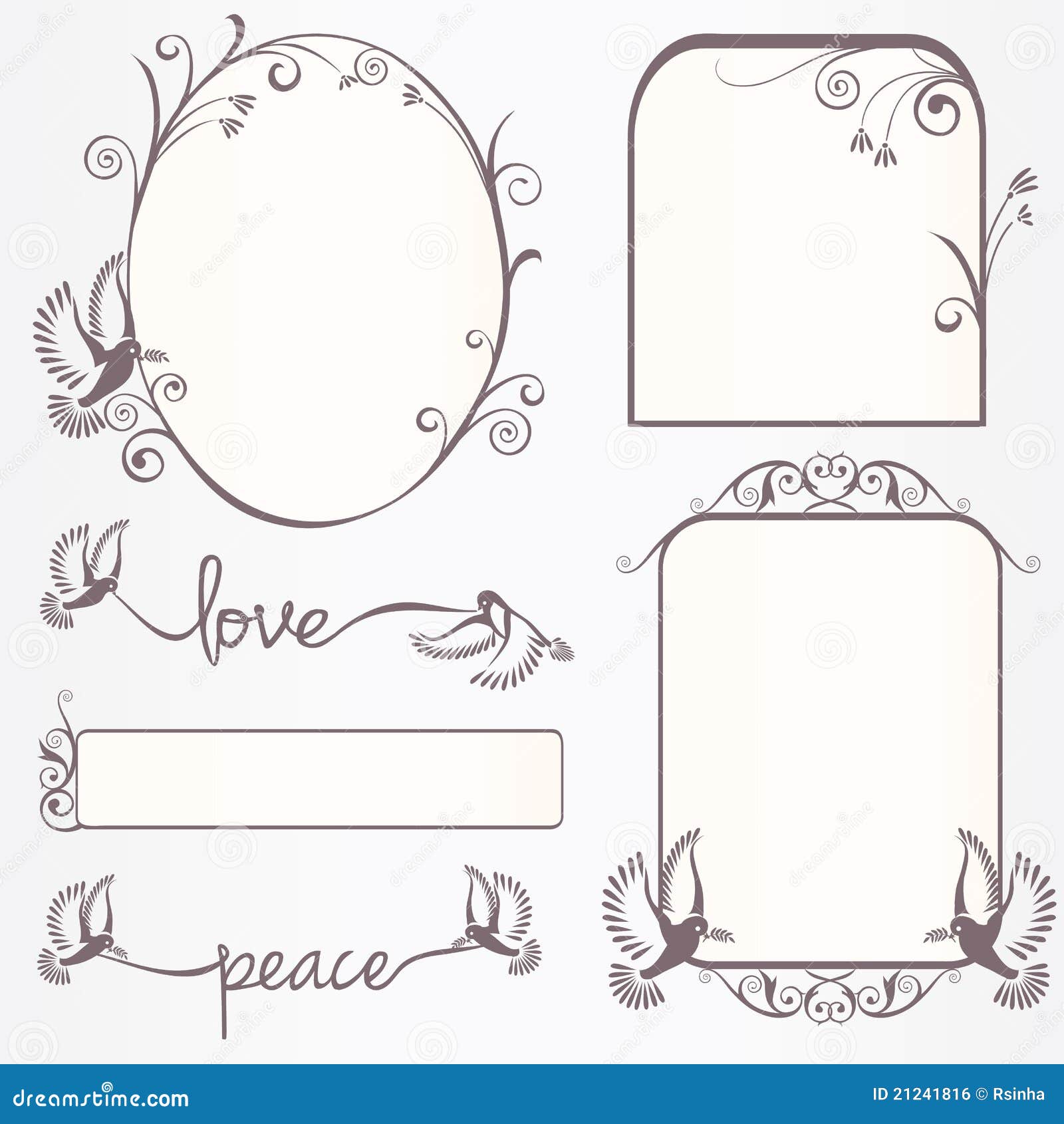 Ornate Vintage Frame Set with Doves Stock Vector - Illustration of ...