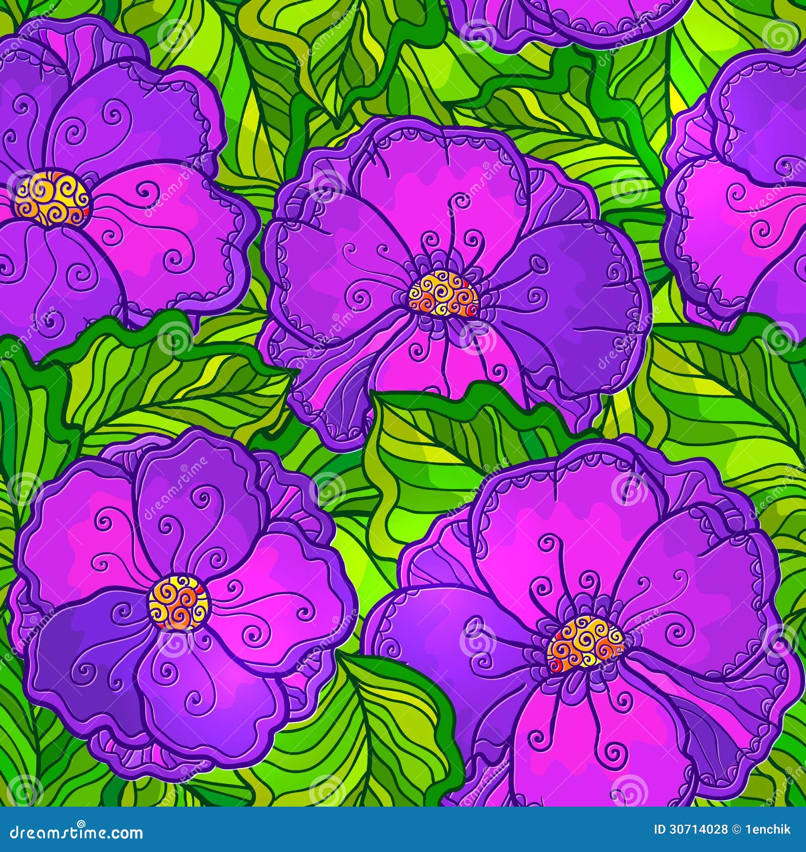 Ornate Violet Flowers Vector Seamless Pattern Stock Vector ...