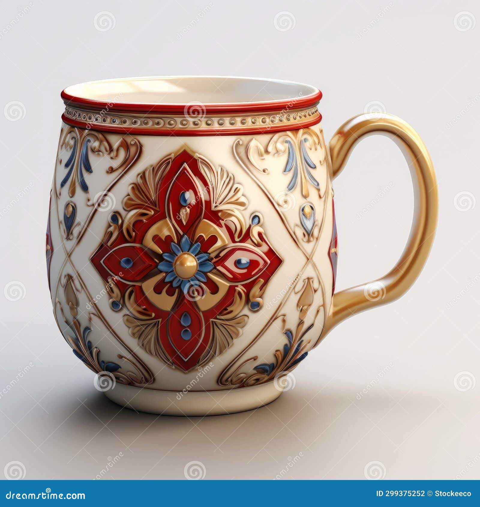Ornate Vray Tracing Mug in Red, Blue, and Gold Stock Illustration ...