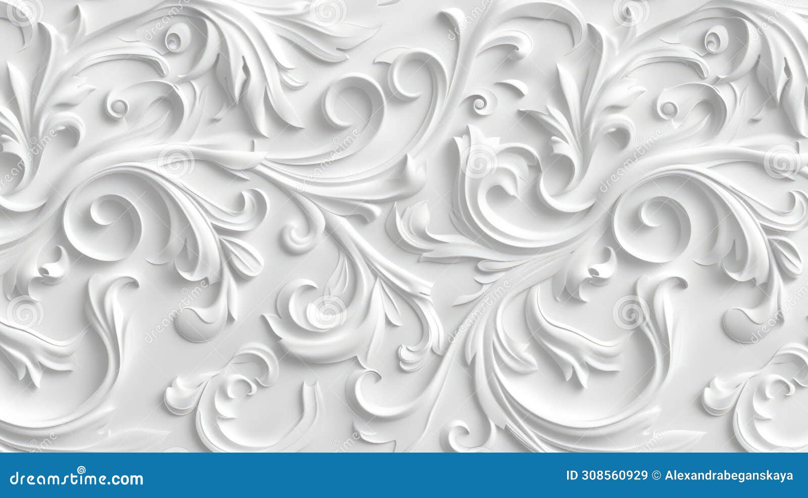 Ornate White Baroque Wall Paneling on Gray Background Stock ...