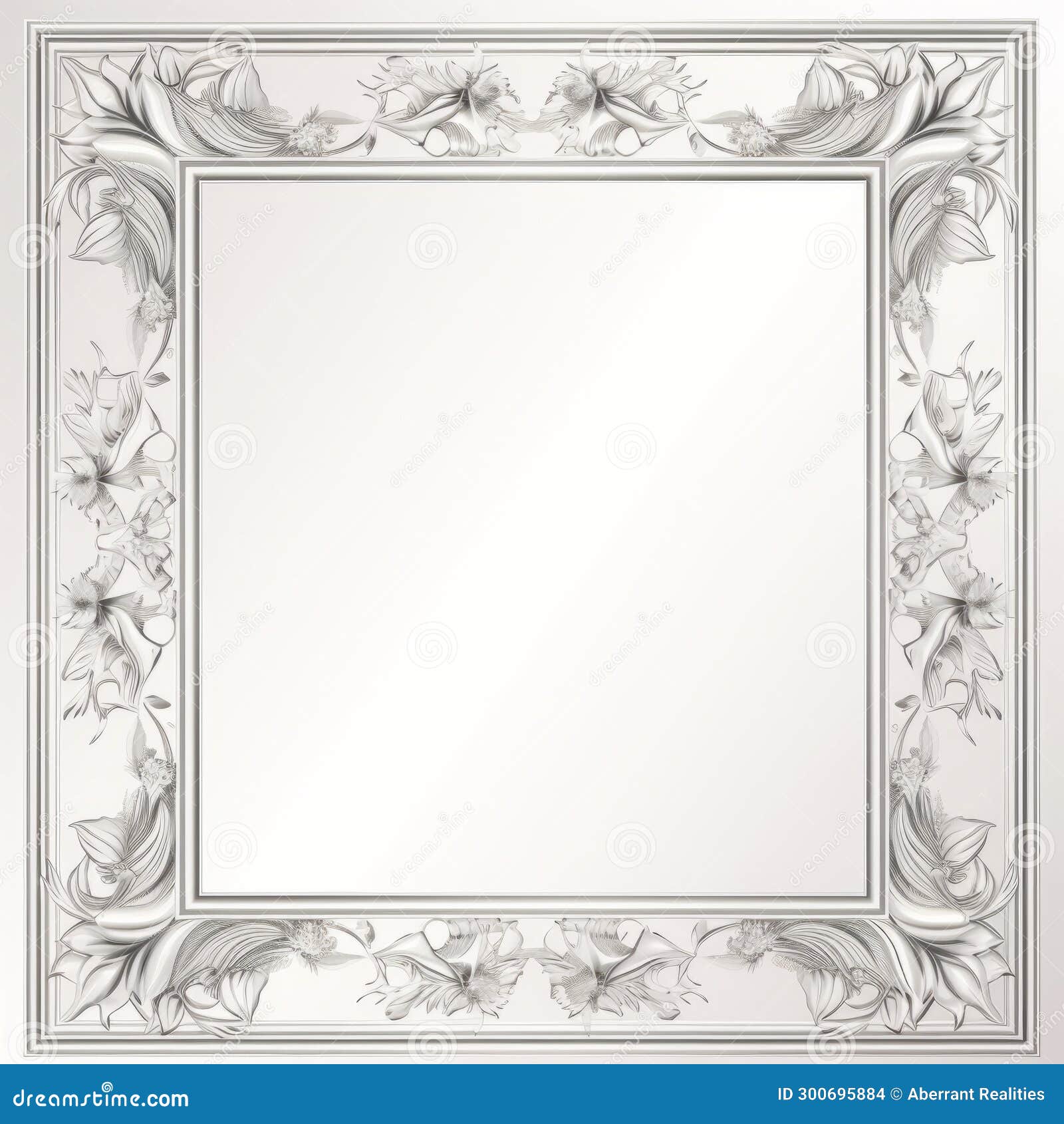 An Ornate White Frame with Flowers and Leaves Stock Illustration ...