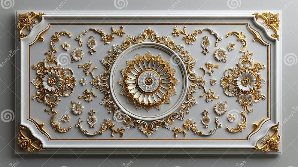 Ornate White and Gold Ceiling Panel with Rococo Design Stock ...