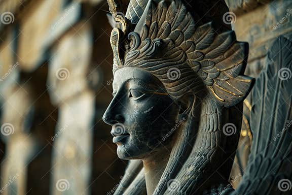 Ornate Winged Deity Statue stock illustration. Illustration of museum ...