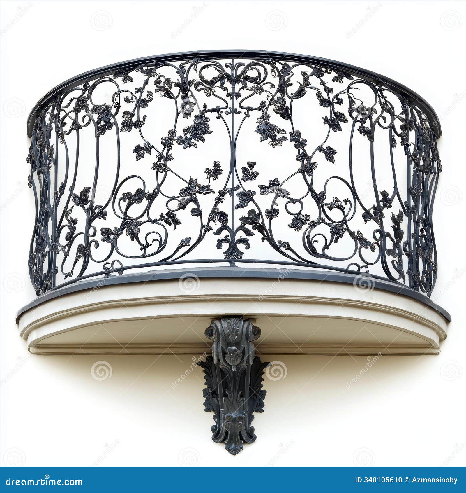 Ornate Wrought Iron Balcony Railing with Floral Patterns and Decorative ...