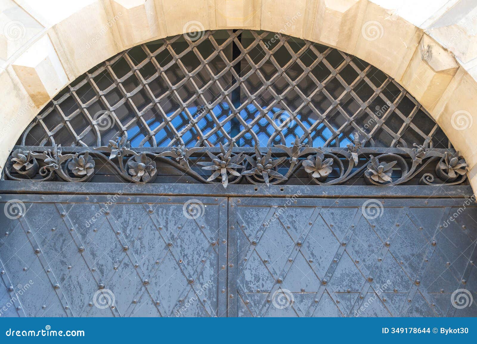Ornate Wrought Iron Gate with Floral Details, Diamond Patterns Stock ...