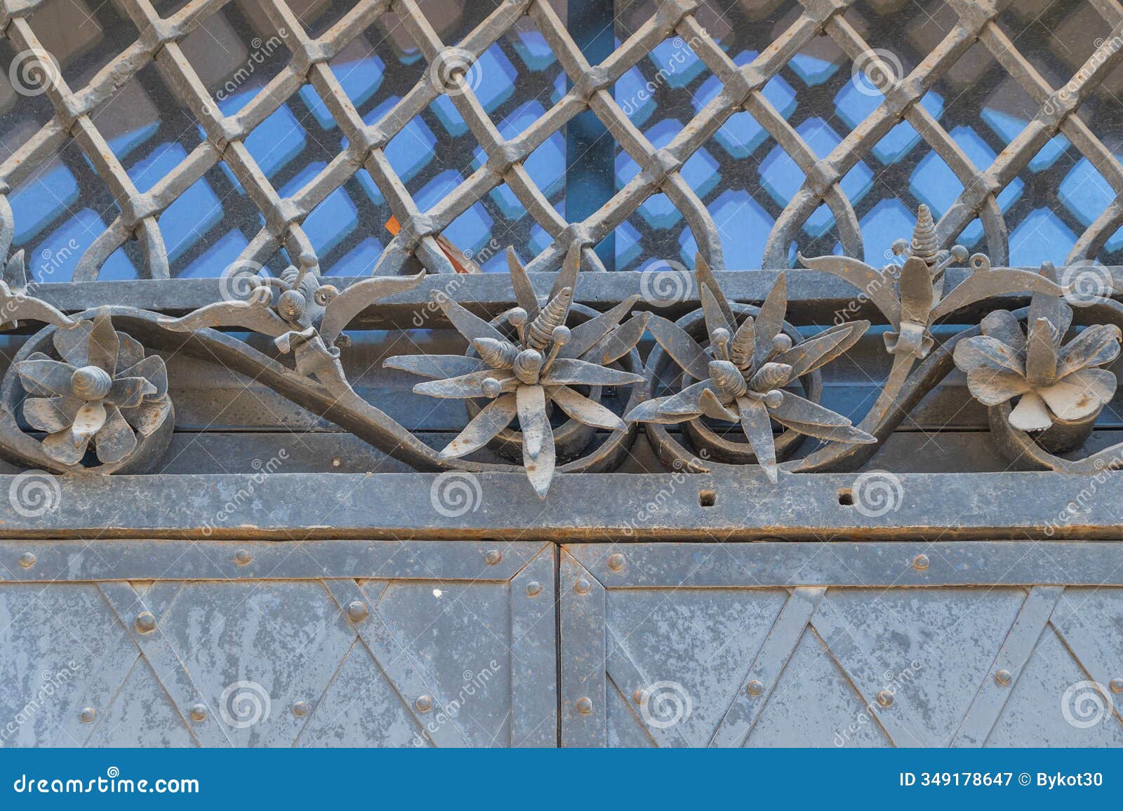 Ornate Wrought Iron Gate with Floral Details, Diamond Patterns Stock ...